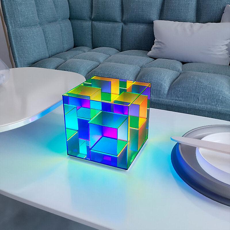 Cube Led Color Table Lamp - Acrylic Box For Bedroom & Living Room Decor ...
