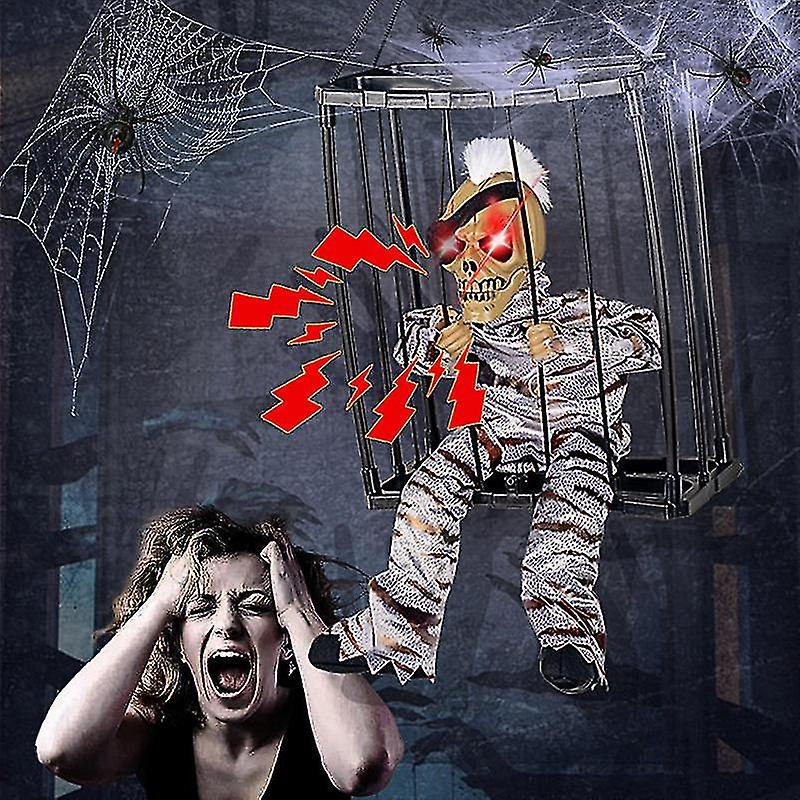 Decoration Prisoner Ghost In Cage Scary Skull Prop Electric Skeleton ...