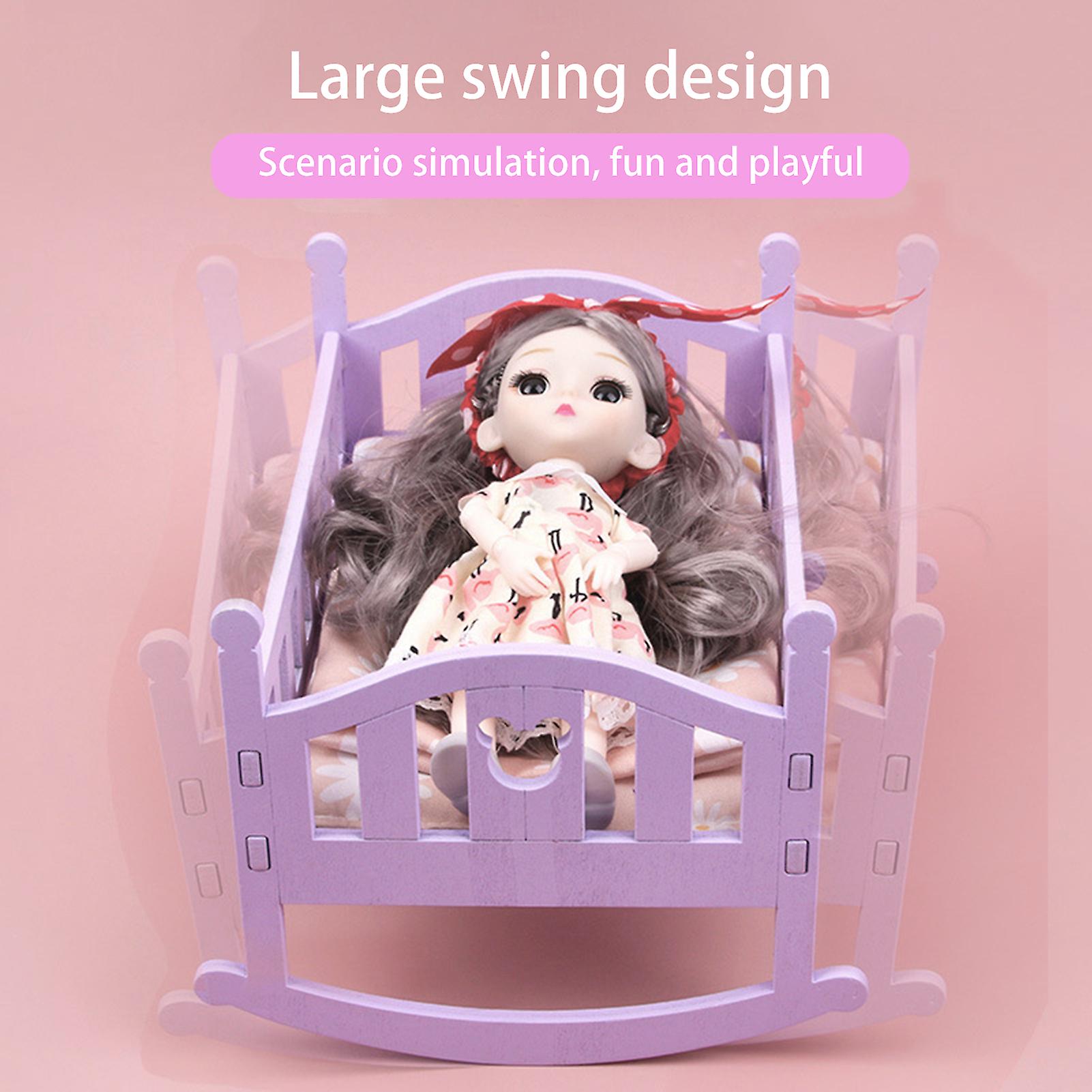 1 Set Mini Baby Doll Model Wooden Rocking Baby Doll Crib Set Fun ...