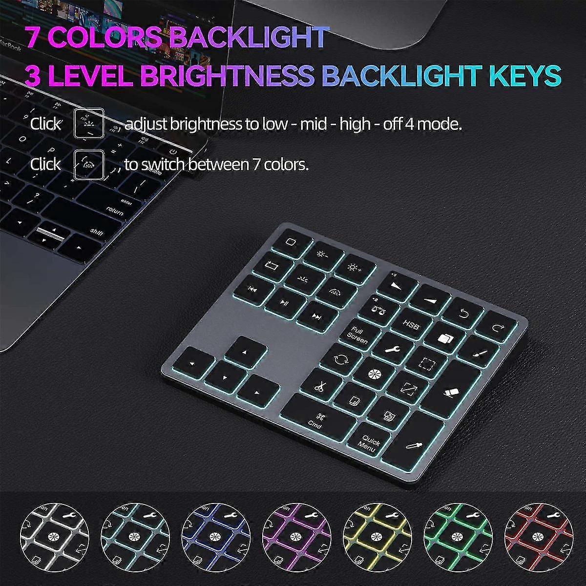 Bluetooth Keypad With Backlit Procreate Number Pad Rechargeable ...