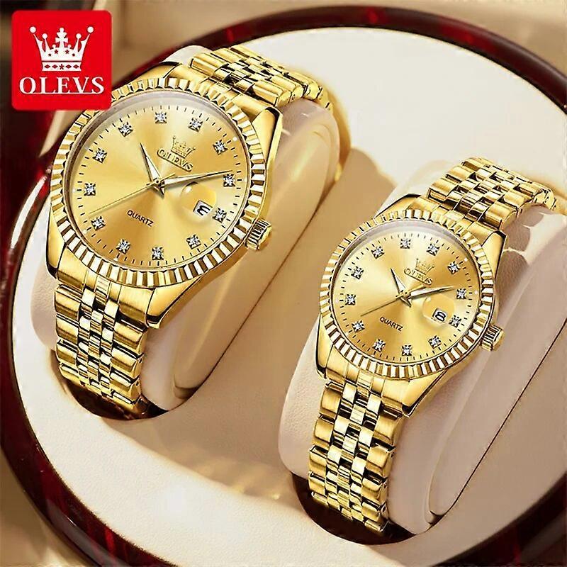 OLEVS Watch Sets For Her And Him Diamond Business Stainless Steel Male ...