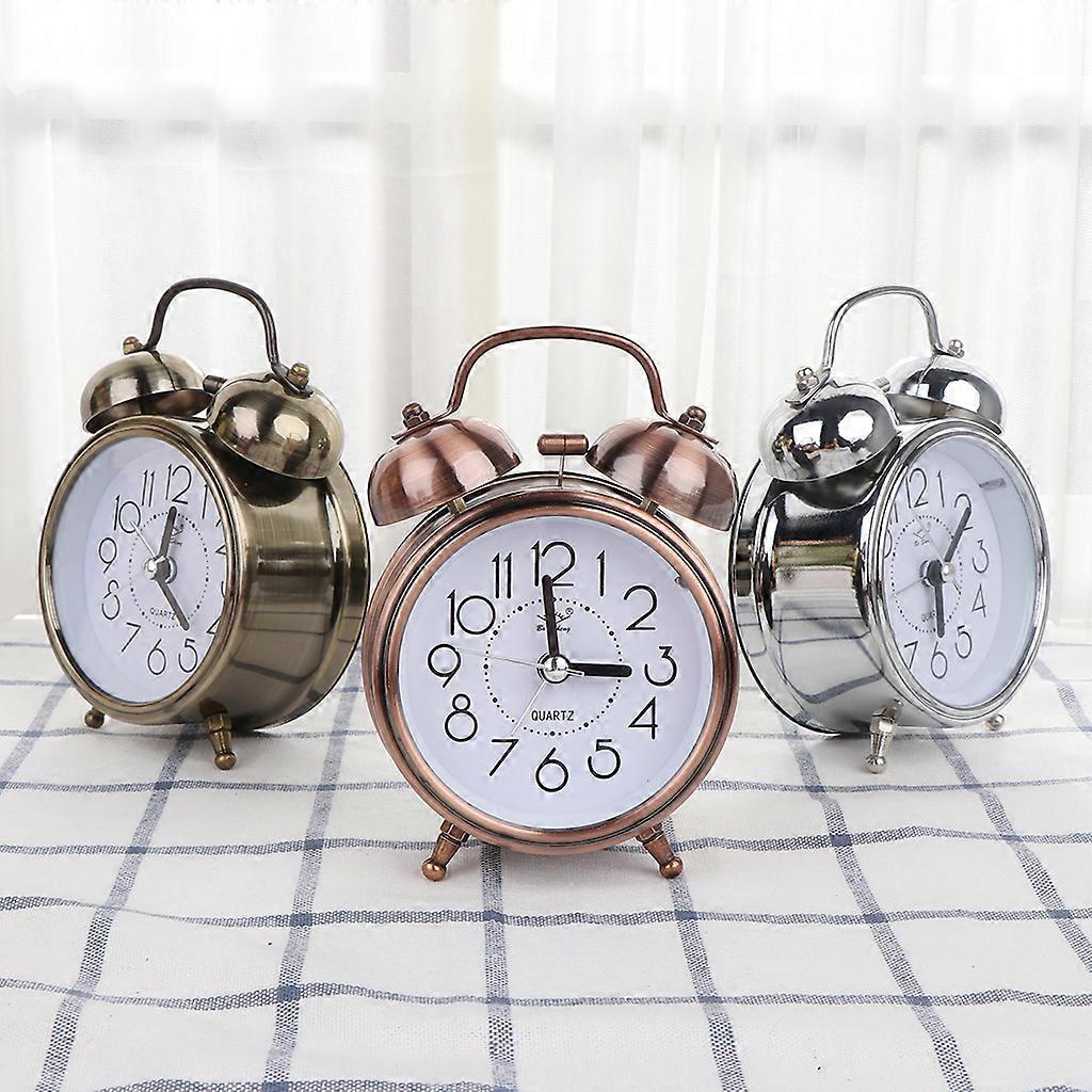 Retro Desktop Mechanical Alarm Clock Night Light Dual Bell Bedside ...