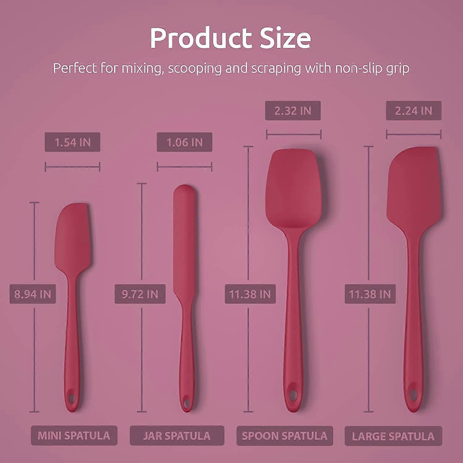 Silicone Spatula Set with 600 Degrees Fahrenheit Heat Resistant (Red ...