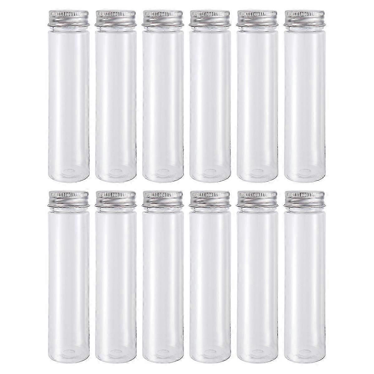 12 PCS Flat-bottomed Plastic Clear Test Tubes with Screw Caps Candy ...
