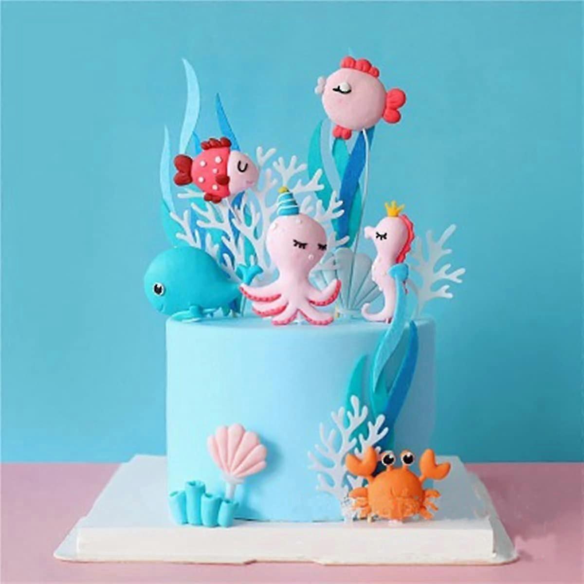 11pcs Cute Sea Animals Cake Topper Octopus Blue Whale Seahorse Fish ...