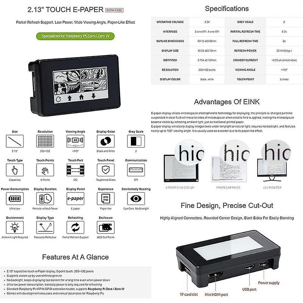 Waveshare 2.13inch Touch E-paper E-ink Display For Raspberry Pi | Fruugo UK