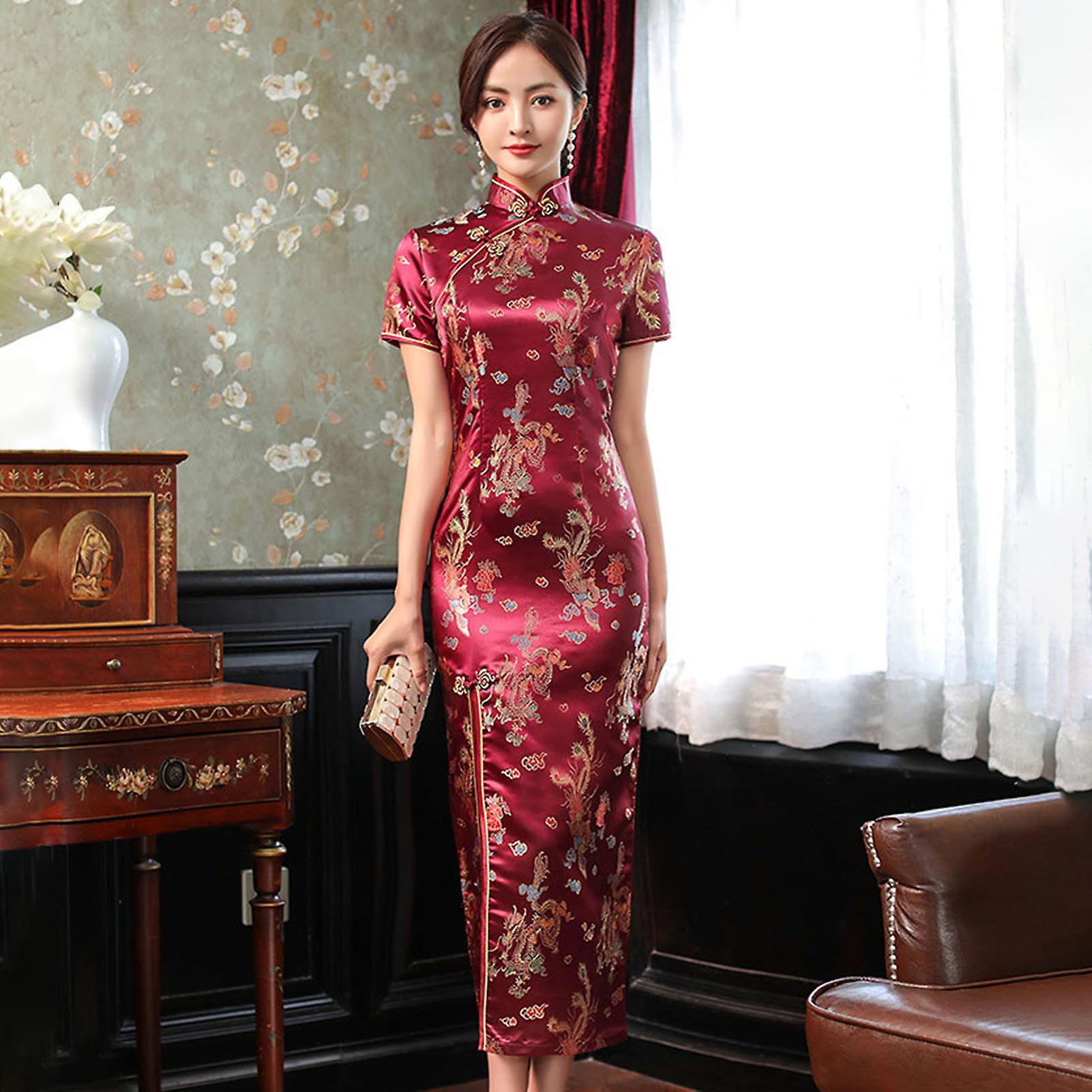 Mandarin Collar Short Sleeve Disc Buckles Lady Cheongsam Chinese Style ...