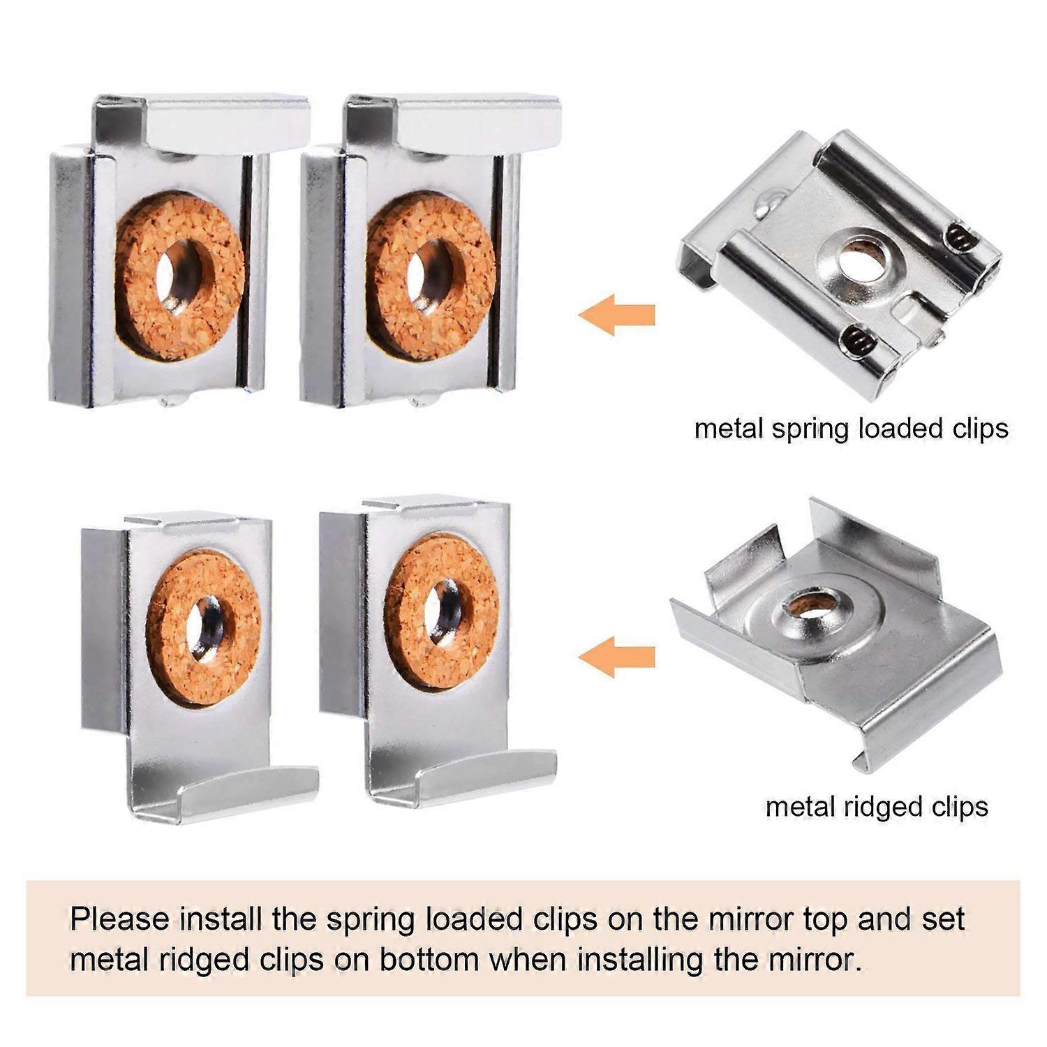 2 Sets (8 Pieces) Spring Loaded Mirror Hanger Clips Set Unframed Mirror ...