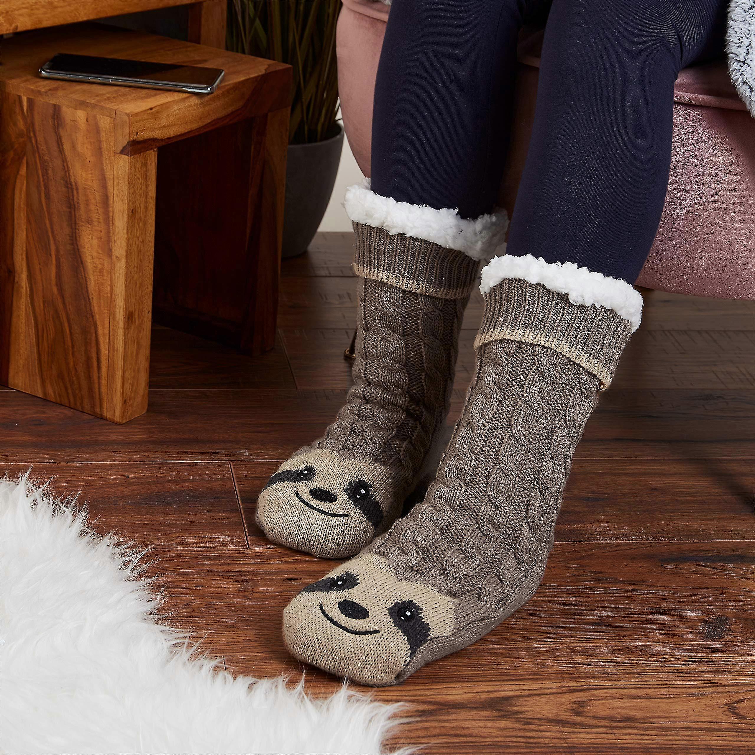 Slipper Socks Women, Cute Sloth Warm Fleece Fluffy Anti Slip Socks ...