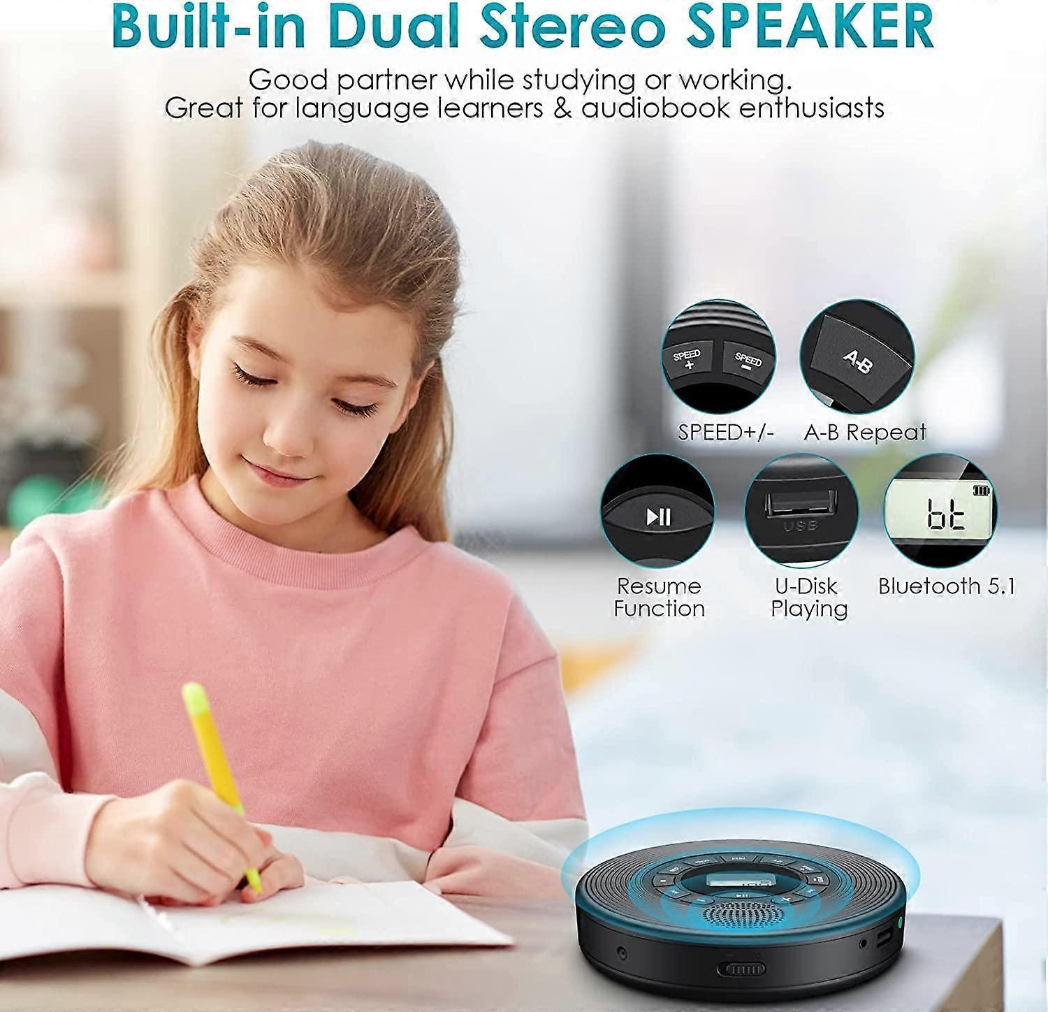 CD Player Bluetooth with Speakers, Rechargeable 1400mAh CD Player ...