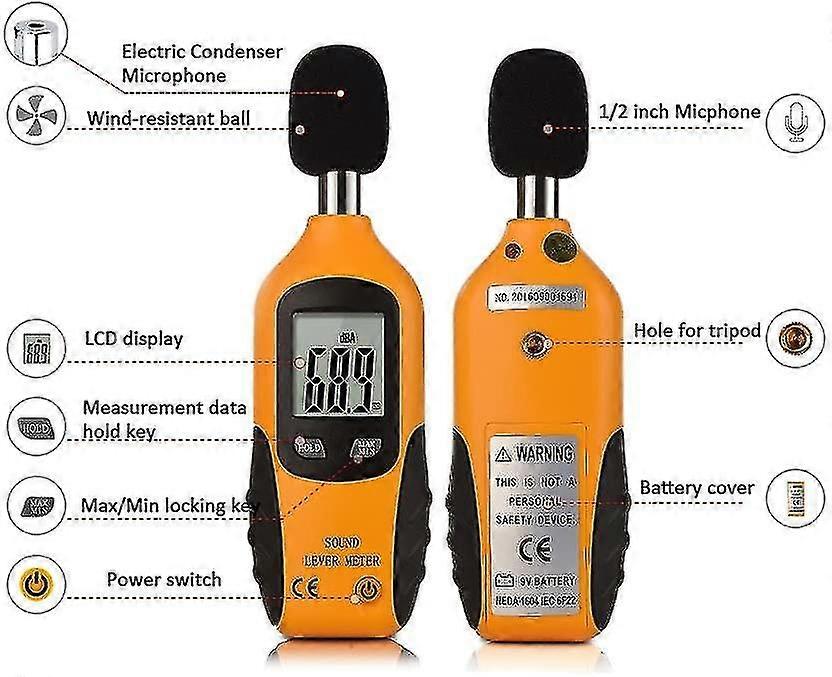 Professional Decibel Meter with Backlight Display - Includes 9V Battery ...