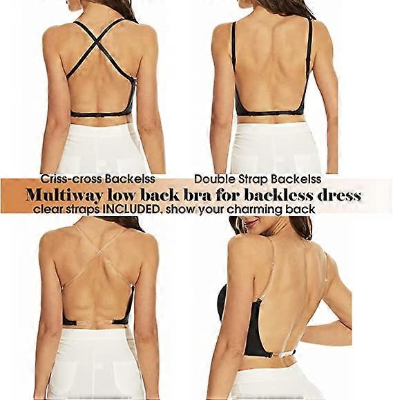 Womens Low Back Bra Wire Lifting Deep U Shaped Plunge Backless Bra with ...