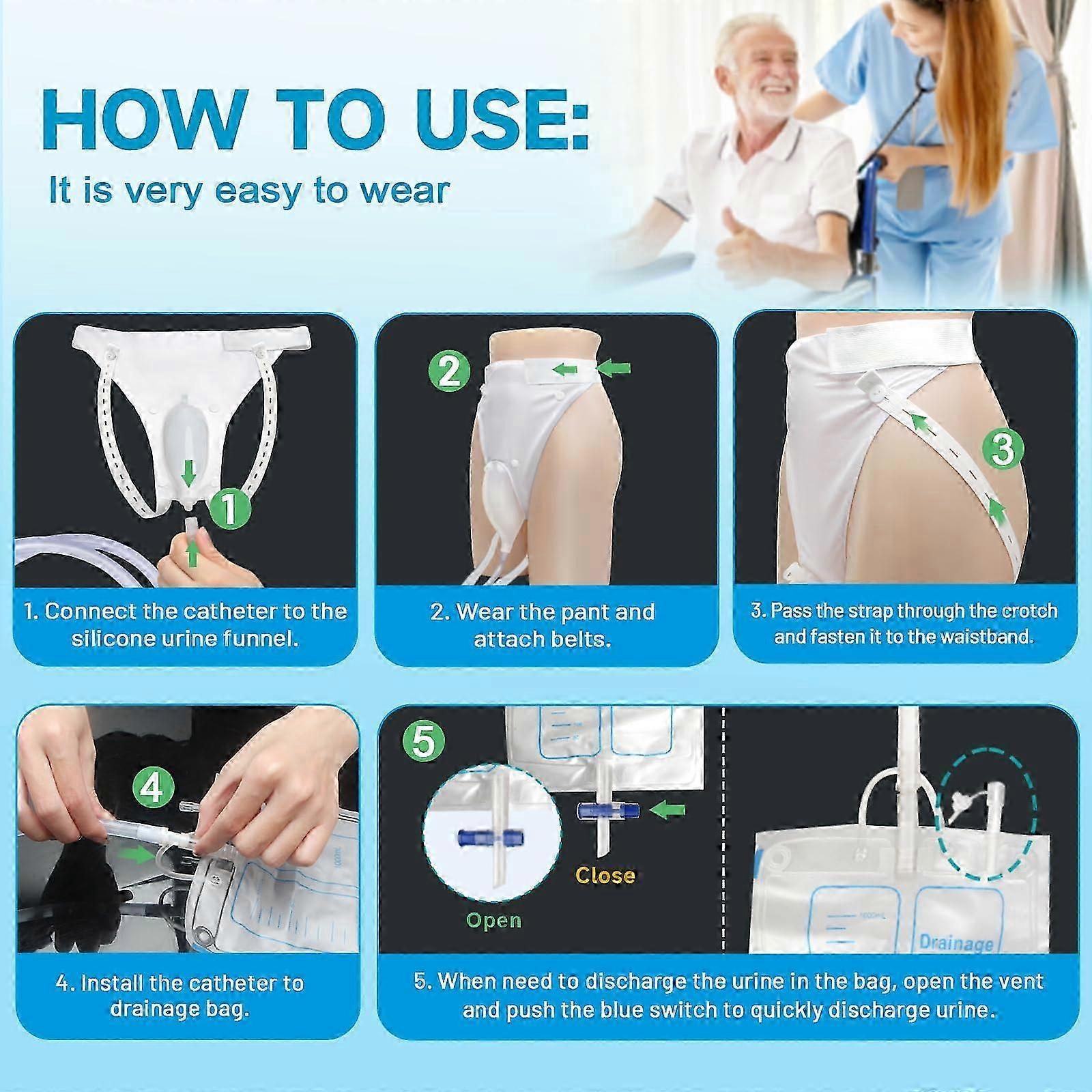 Wearable Urine Bag With Catheter Duct 1000ml 2000ml For Men Women ...