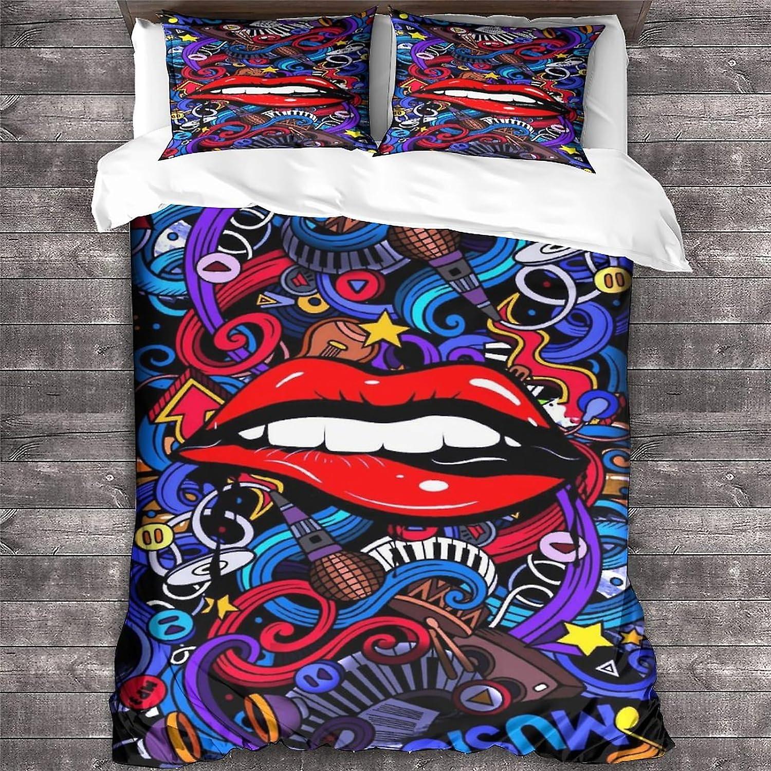ARIJORJA kiss Duvet Cover Double Graffiti Pattern Bedding Set Soft ...