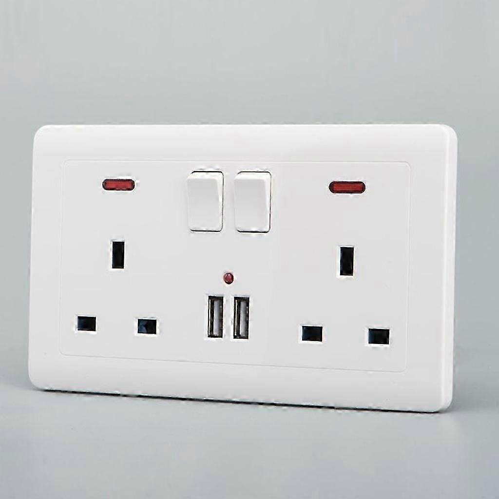 2-Gang UK Wall Socket with 13A Charger Port, White Electrical Outlet ...