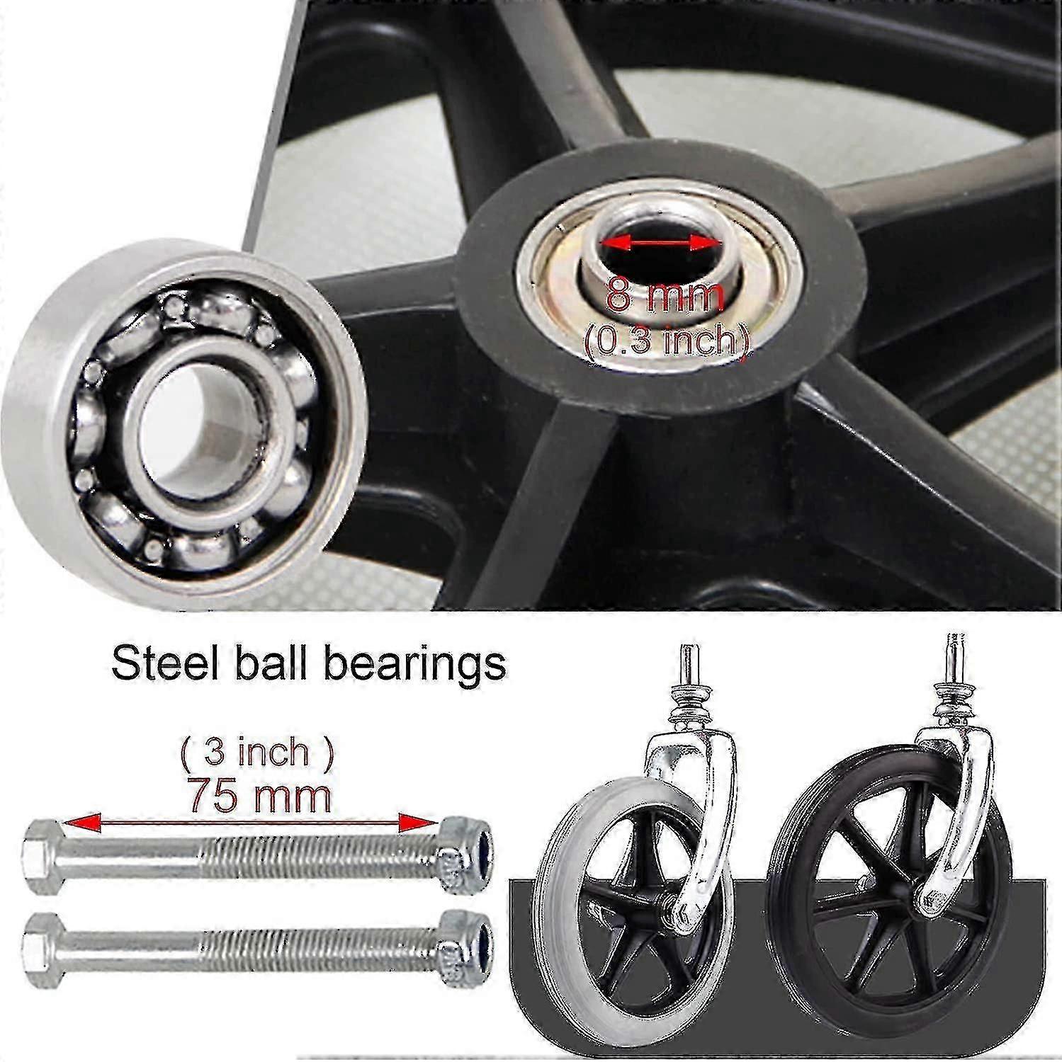 8 Inch Front Caster Wheels for Wheelchairs Rollators 2pcs Non-Slip ...