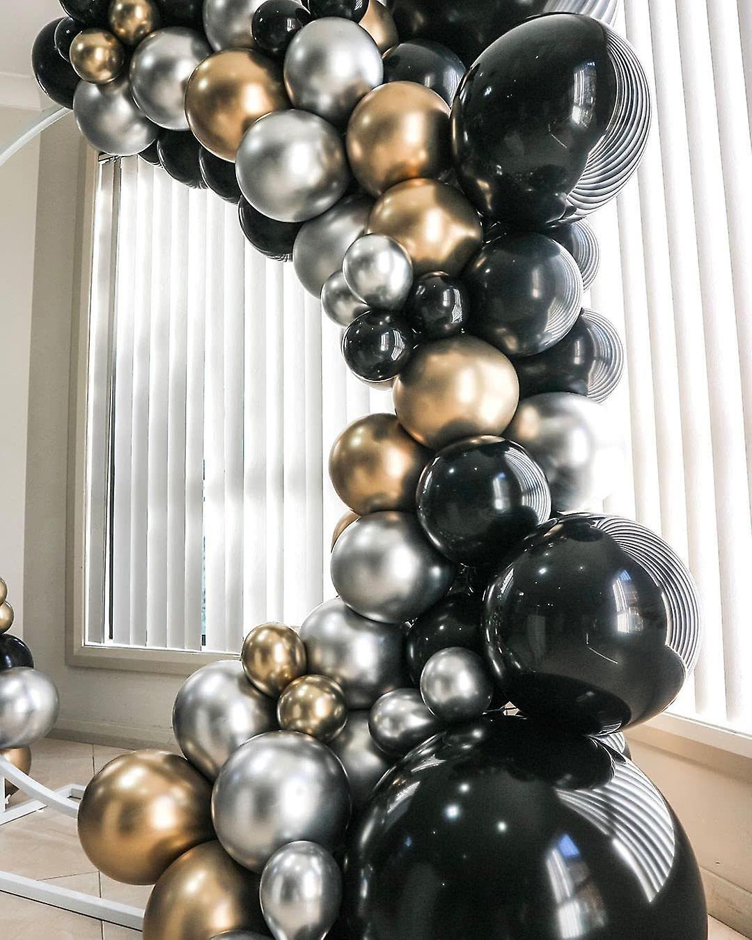 Black And Gold Balloon Arch Kit - 109 Black Gold And Silver Birthday ...