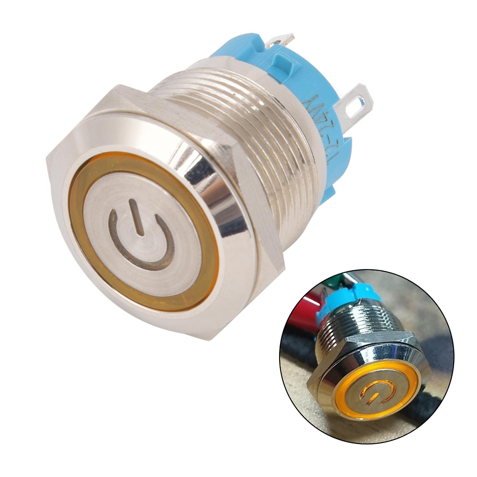 2Pcs Push Button Switch 4-Pin 19mm Round Flat Head Stainless Steel ...