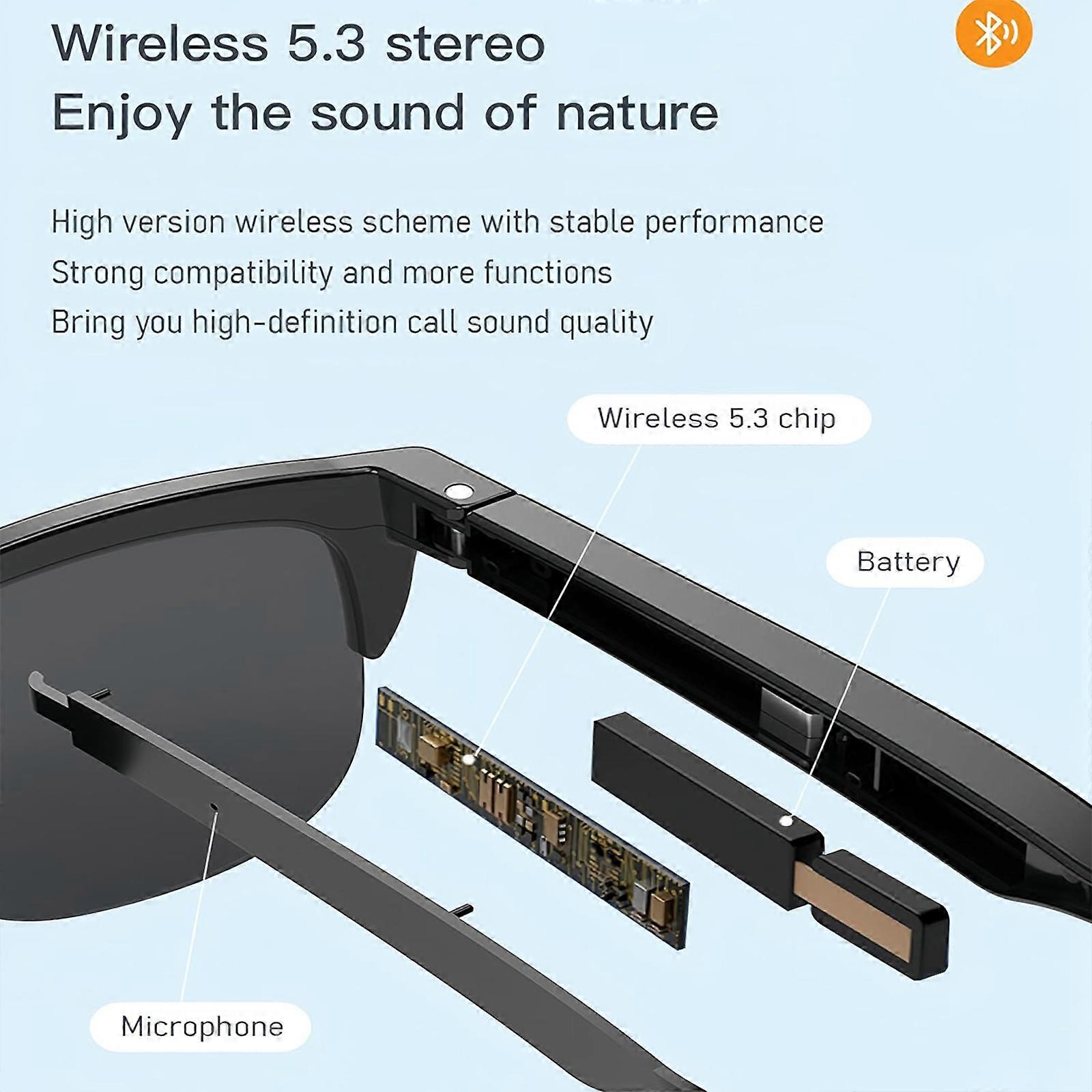 Smart Glasses, Touch & Voice Assistant Blue Light Filtering & Polarized ...