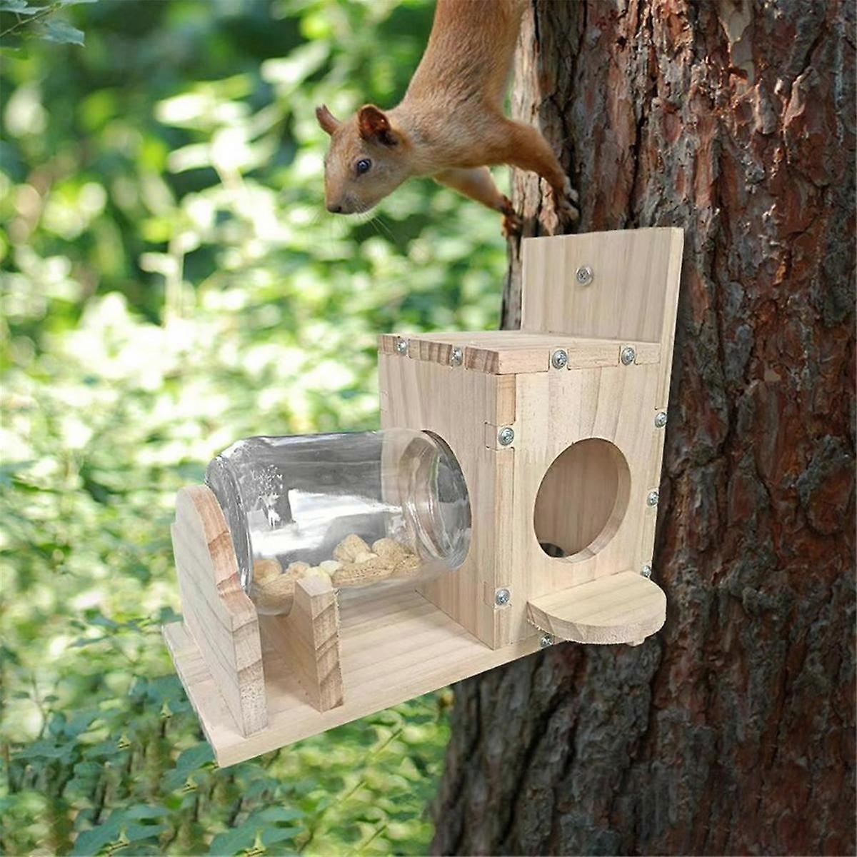 Squirrel Feeding Box Durable Food Container Wooden Squirrel Pet Food ...
