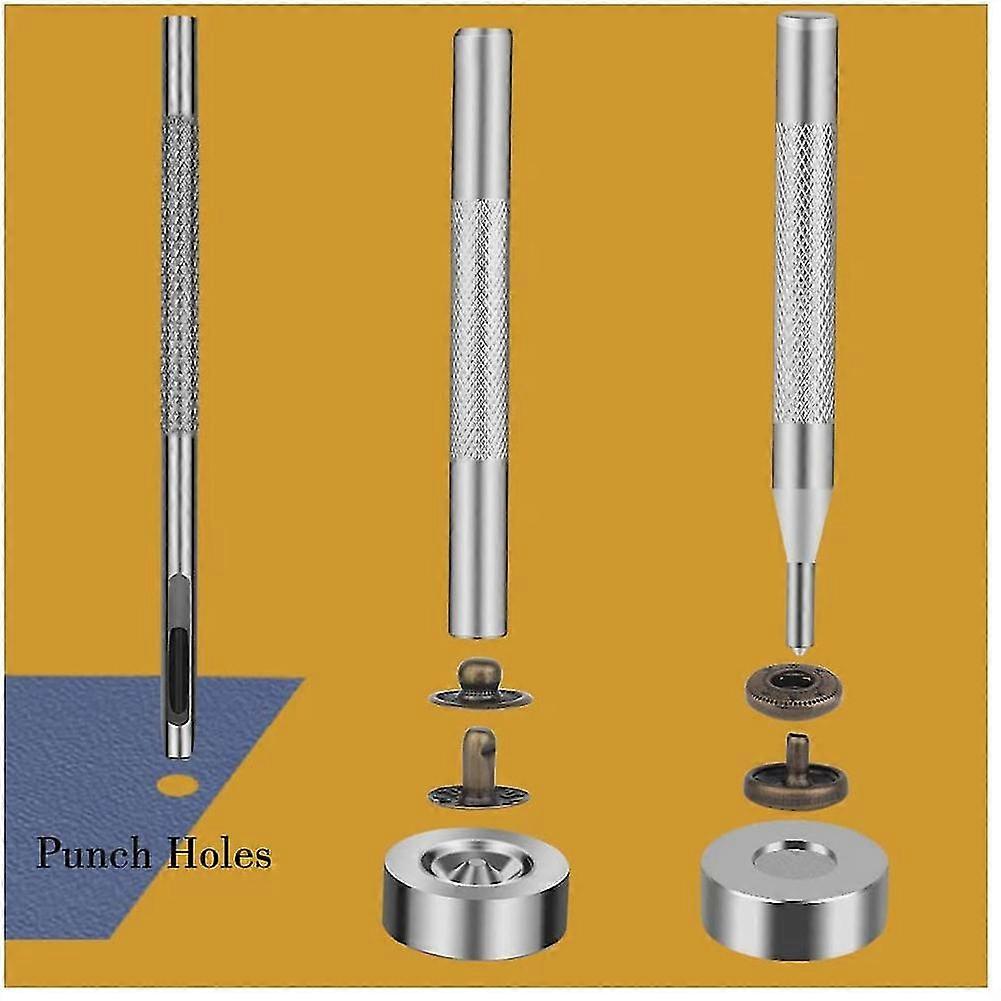 50 Sets Leather Snap Fasteners Kit Black Metal Snap Buttons Stainless ...