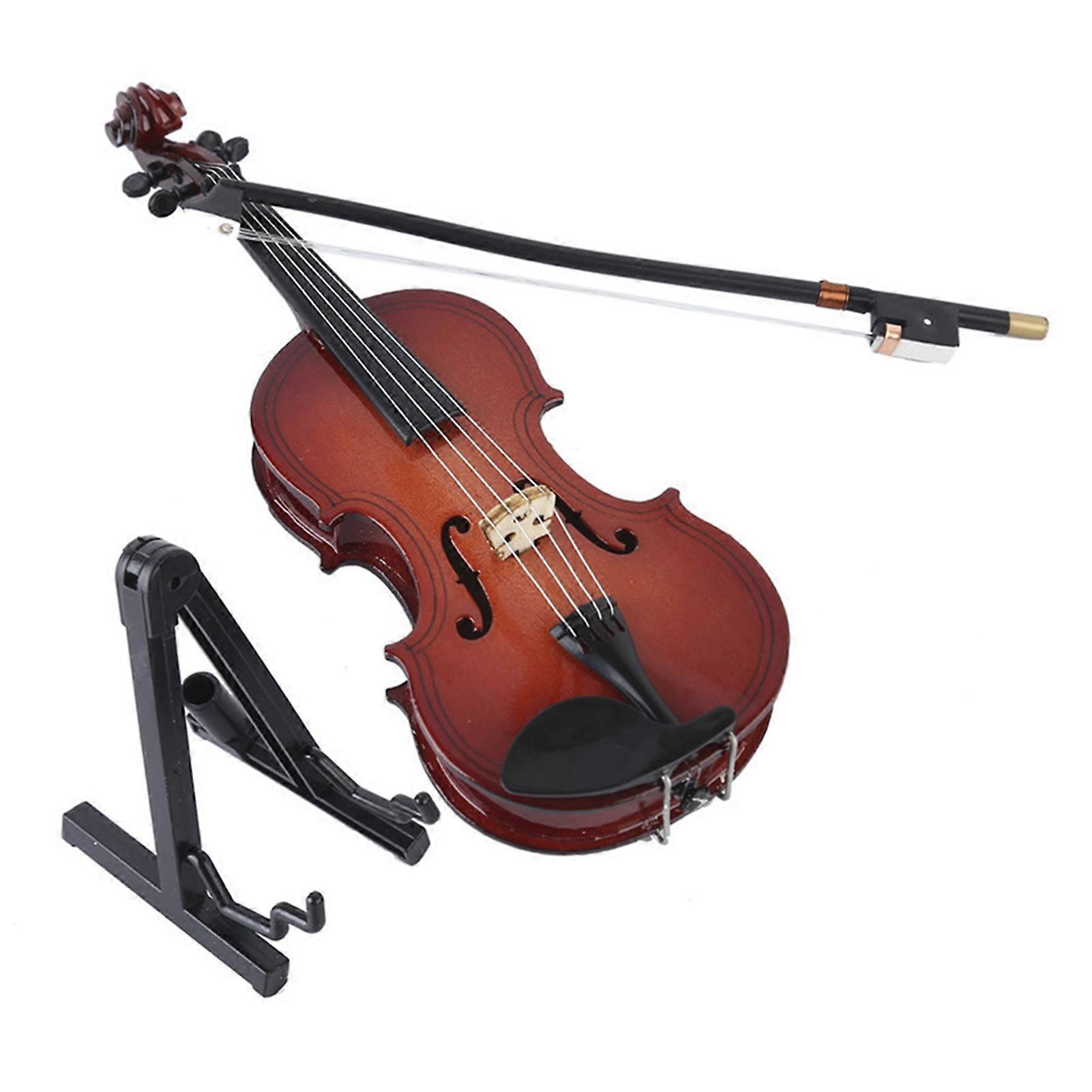 Wooden Miniature Violin with Stand, Mini Toy Cello Violin with Bow and ...