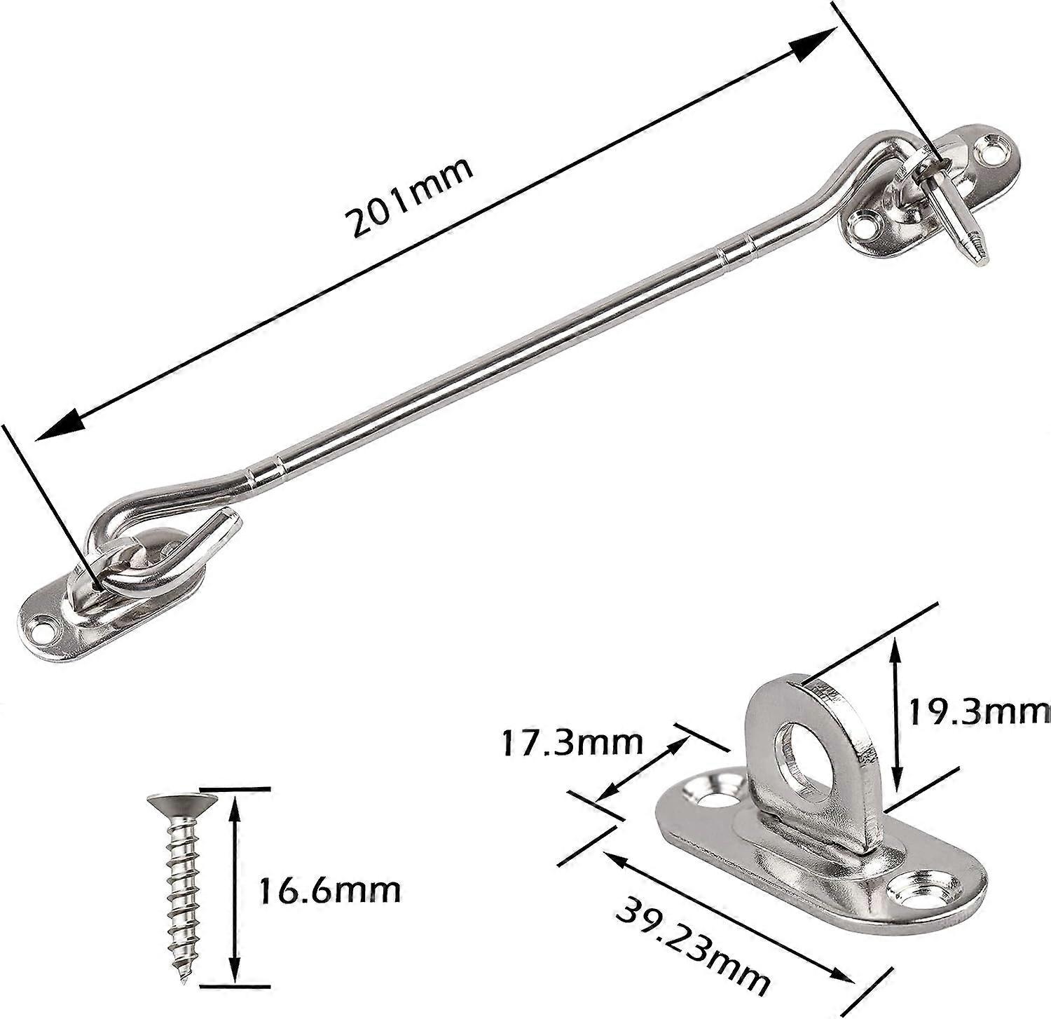 2 x 20cm Silver Stainless Steel Cabin Hooks - Door Hook Latches - Door ...