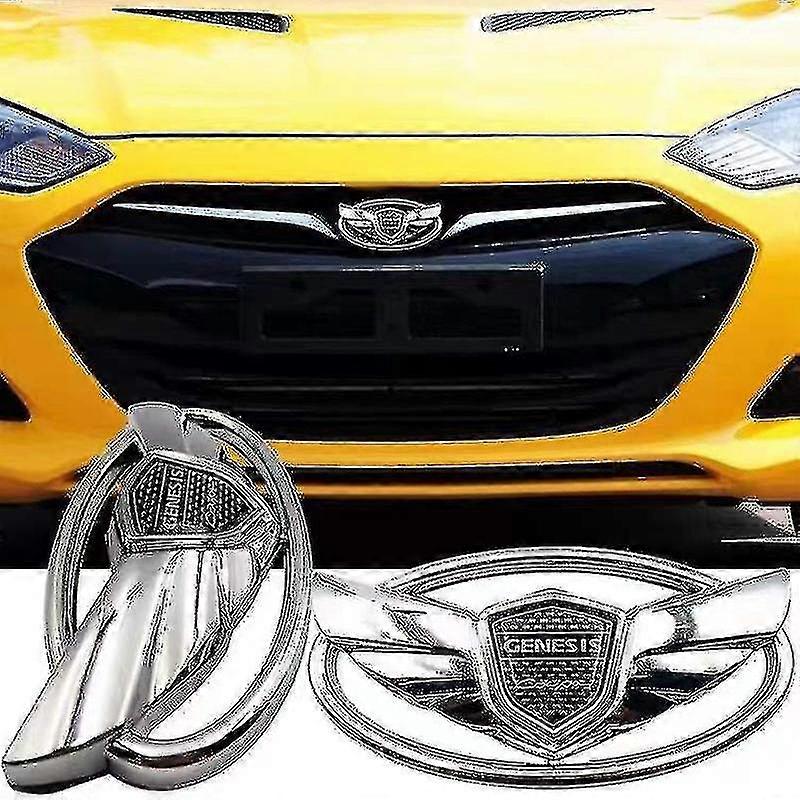7pc1set 3d Front +rear+steering Wheels Genesis Chrome Wing Logo Badge ...