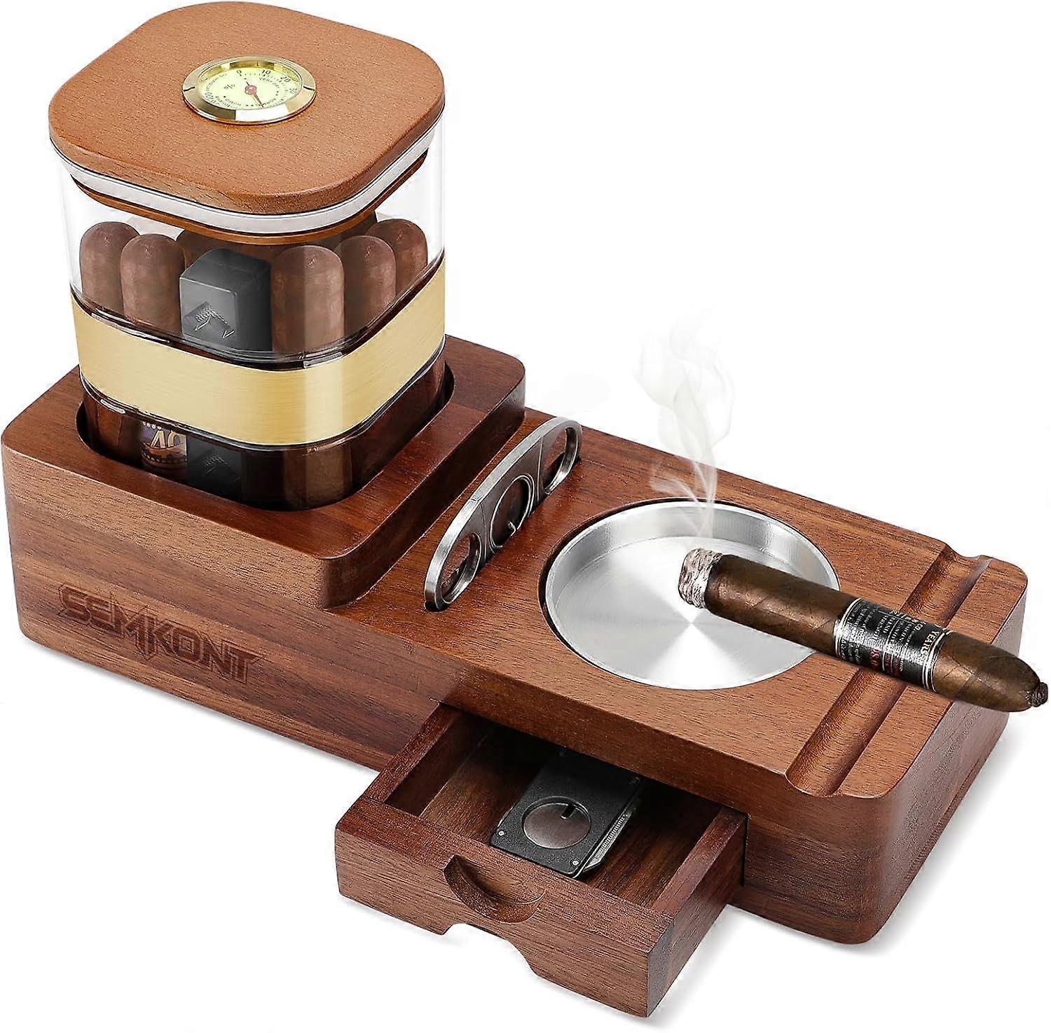 Cigar Humidifier And Cigar Ashtray Suit, Wooden Ashtray With Cigar Can ...