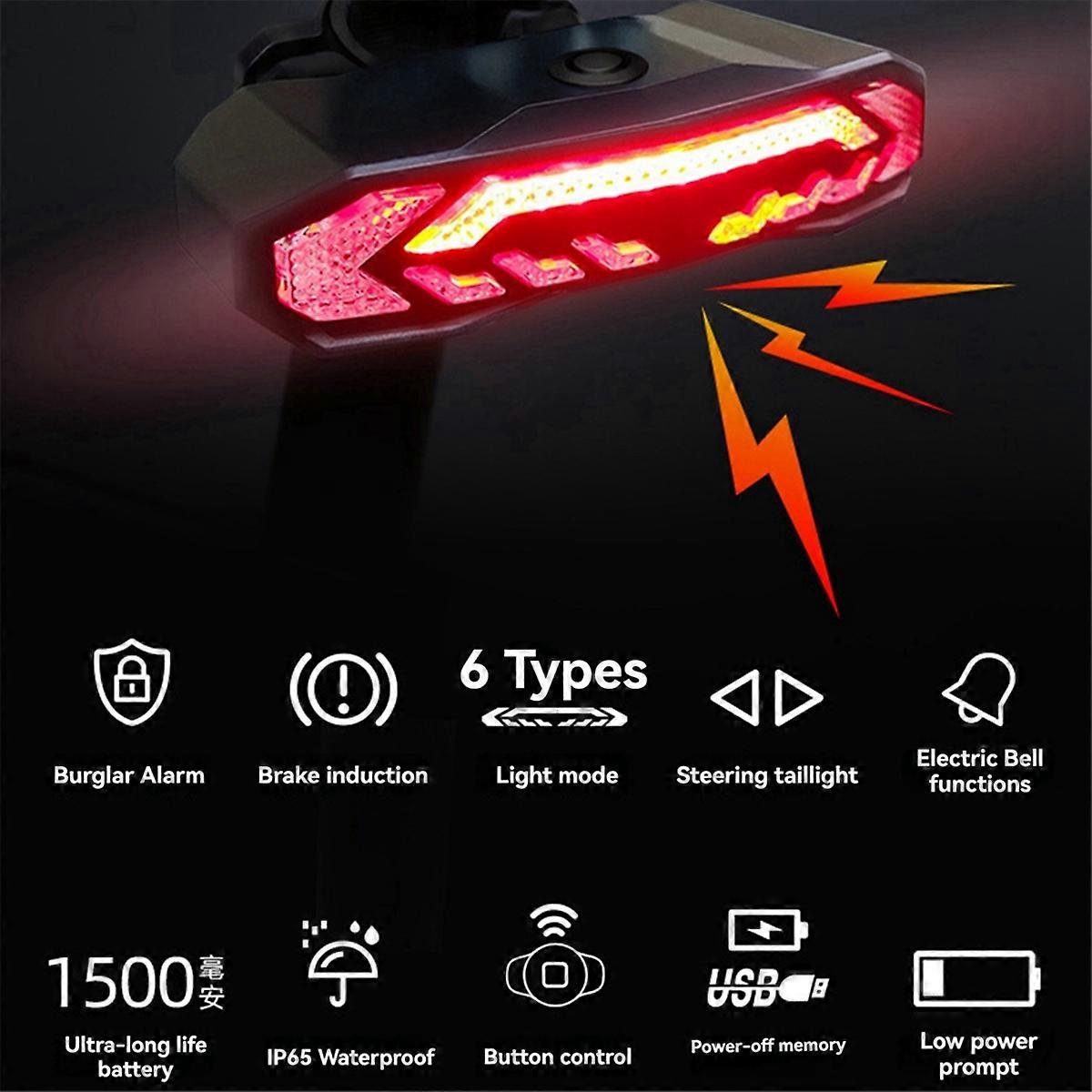 Bicycle Alarm Anti Theft Bike Taillight Alarm LED Waterproof Tail Light ...