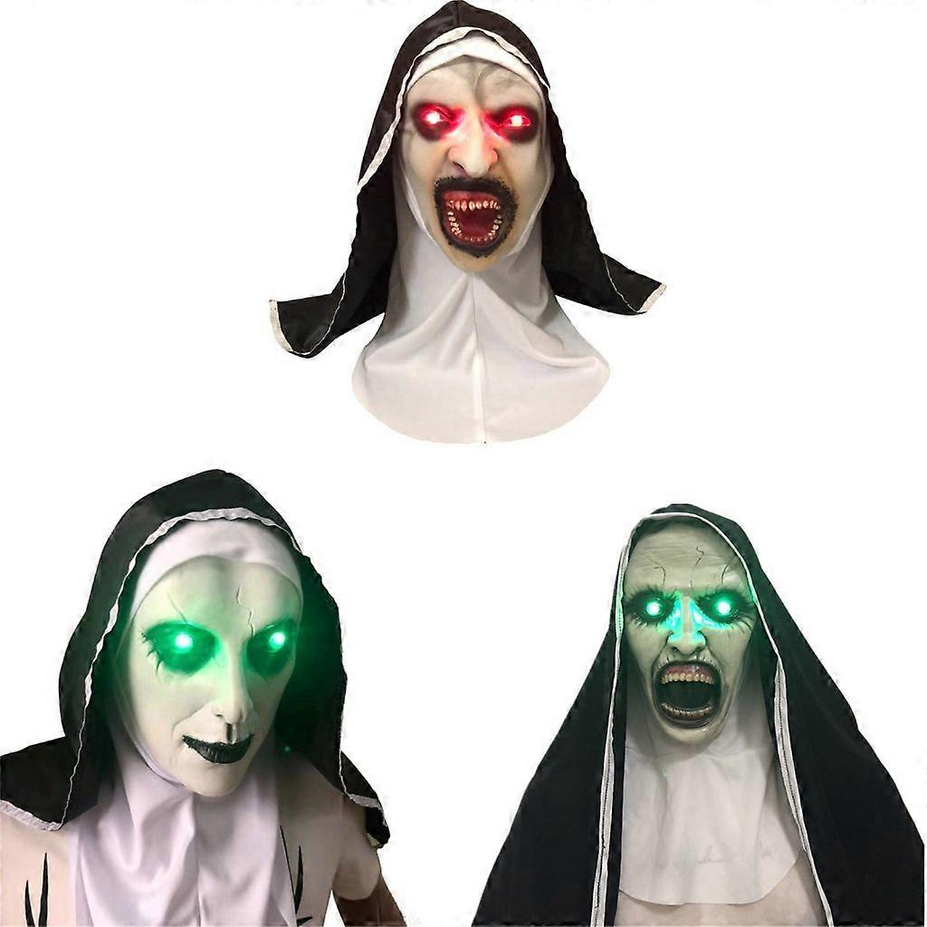 Halloween Mask Scary Nun Mask with Glowing Eye Halloween Headwear ...