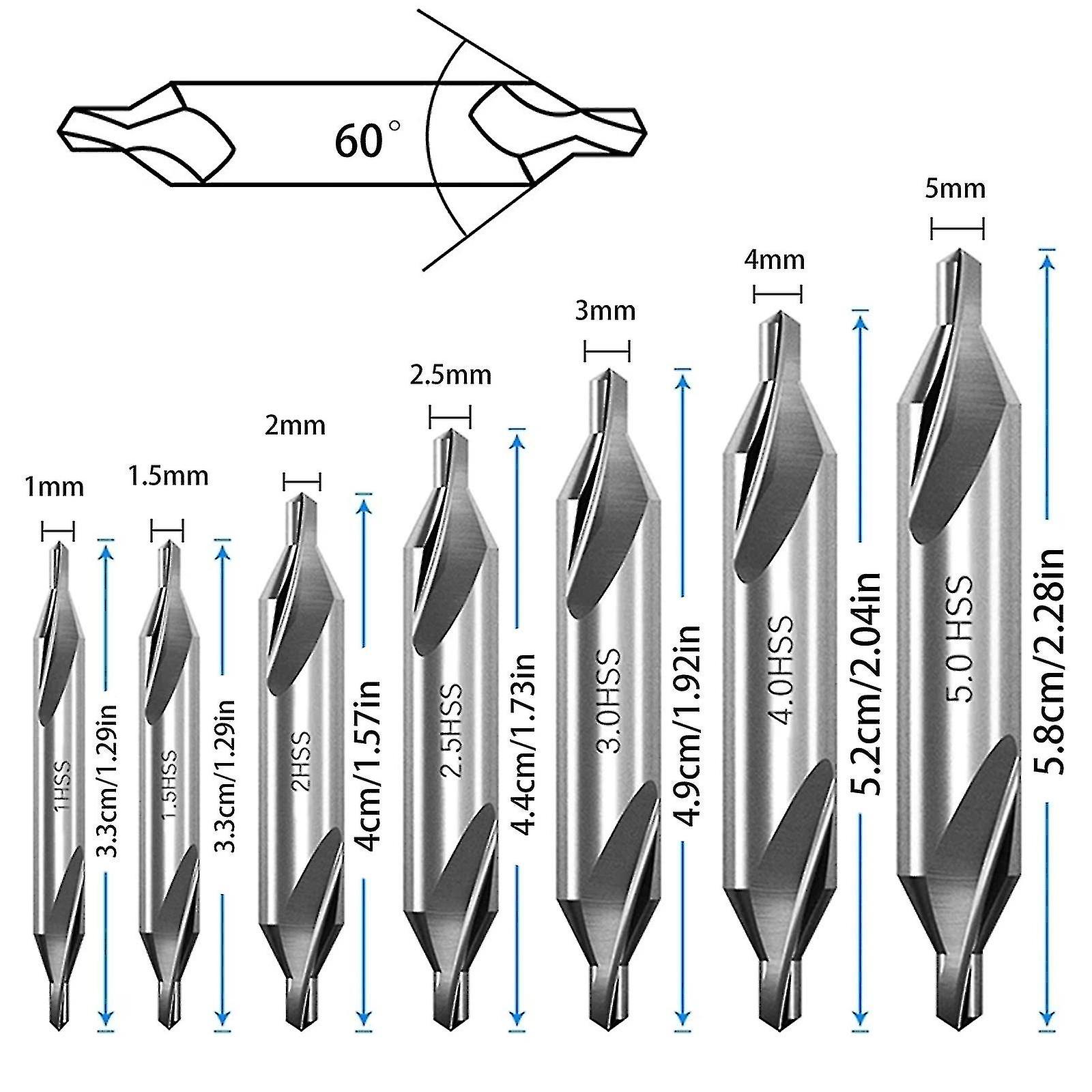 7 Pieces Center Drill Bits Set High Speed Steel 60 Degree Angle Center ...
