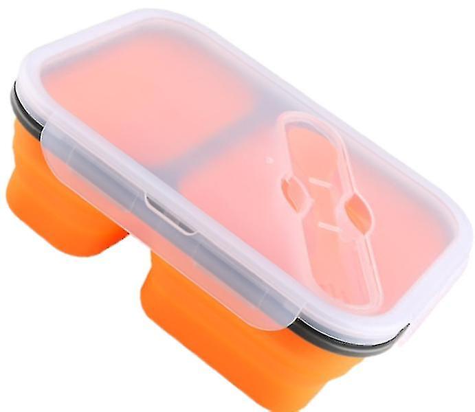 Silicone Folding Two Grid Lunch Box With Spoon Easy To Carry Buckle ...