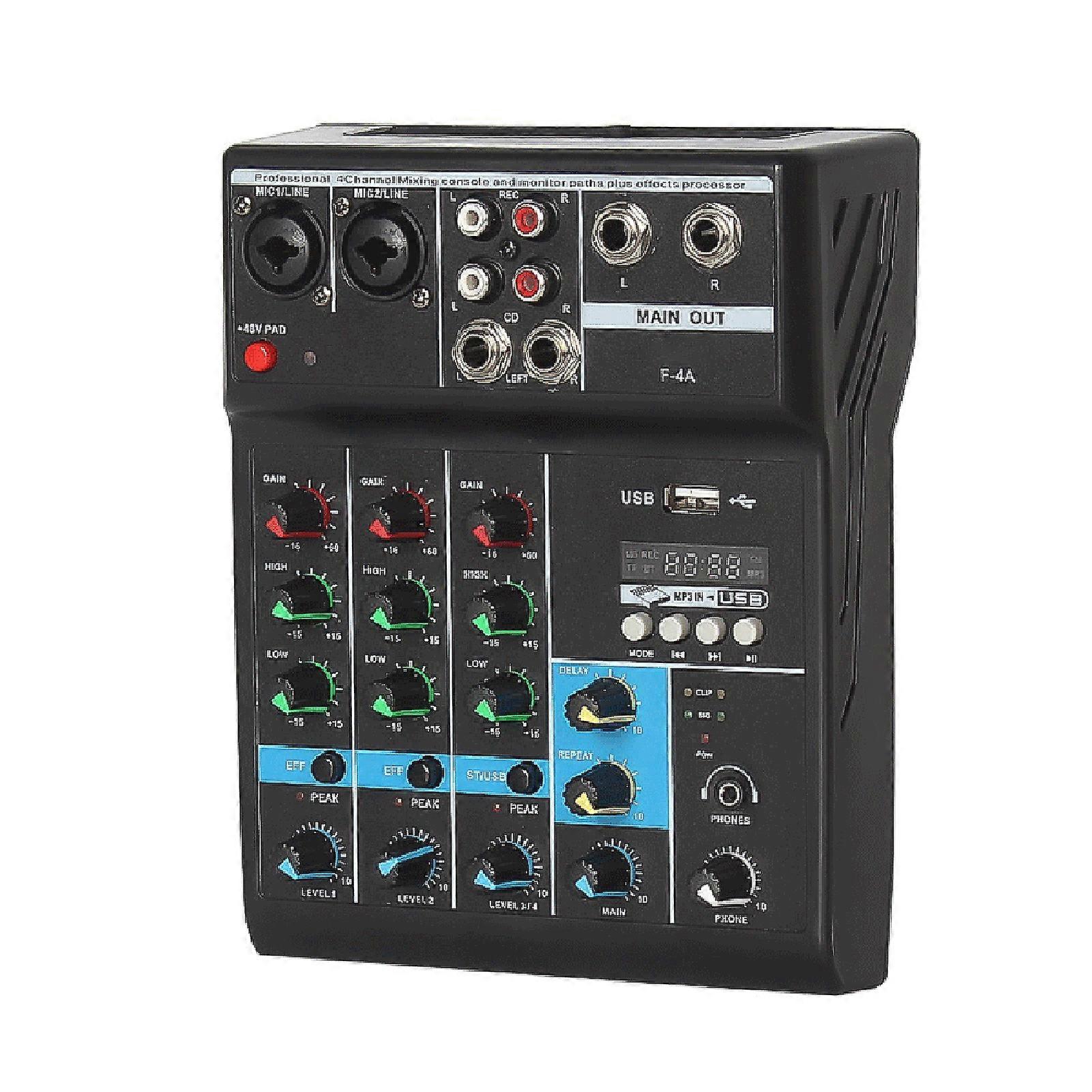 Professional 4-Channel Mixing Console Mini USB Mixer with Sound Card ...