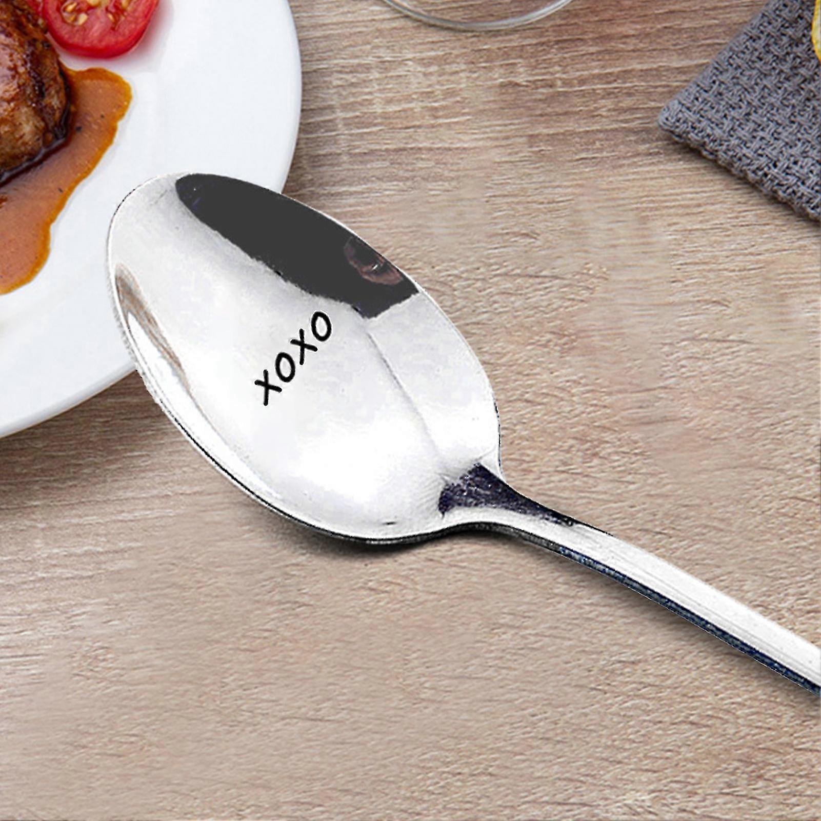 Coffee Spoon Engraved With Letters Long Handle Mirror Surface Rust ...