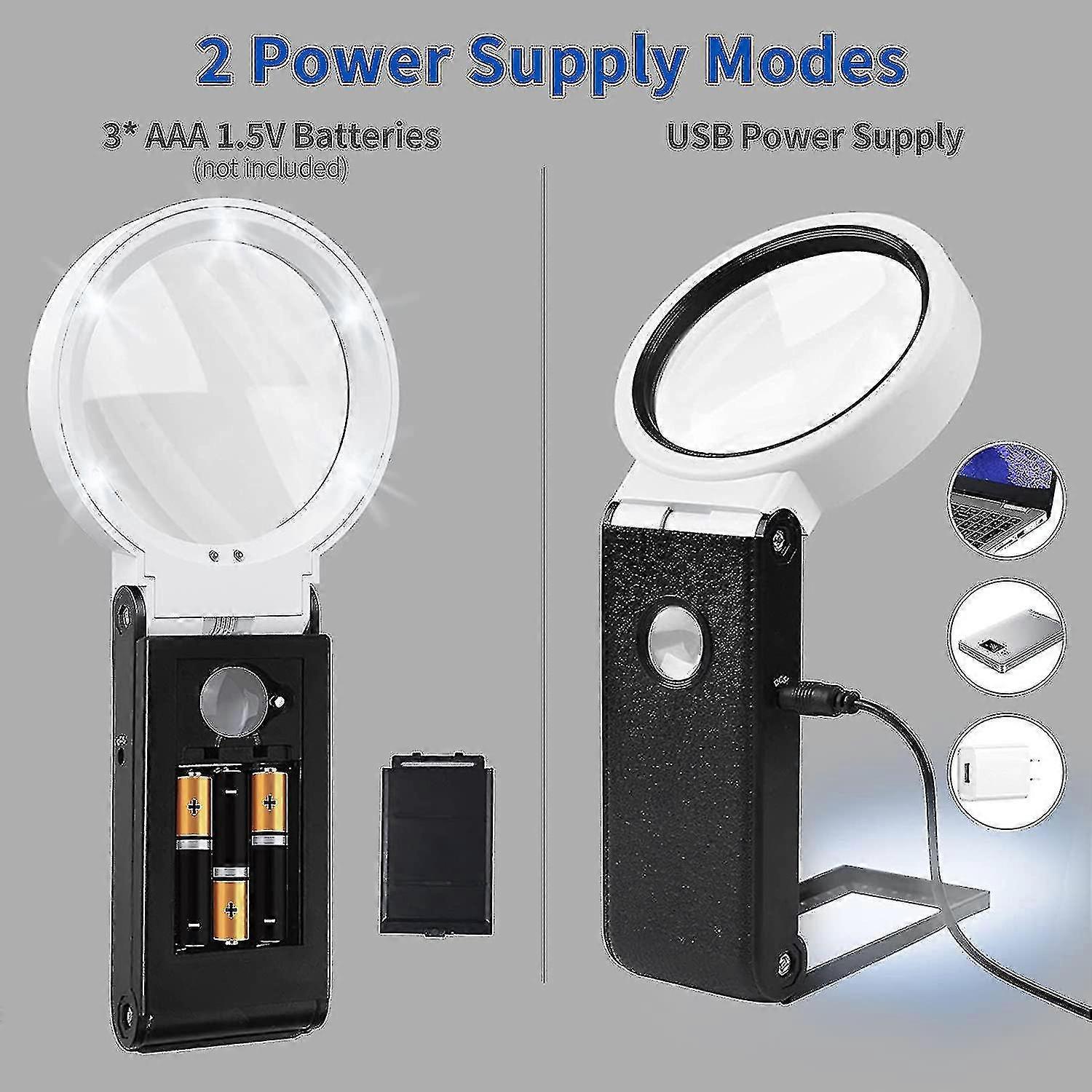 Magnifying Glass With Led Light Standable - 25x 8x Handheld Foldable ...