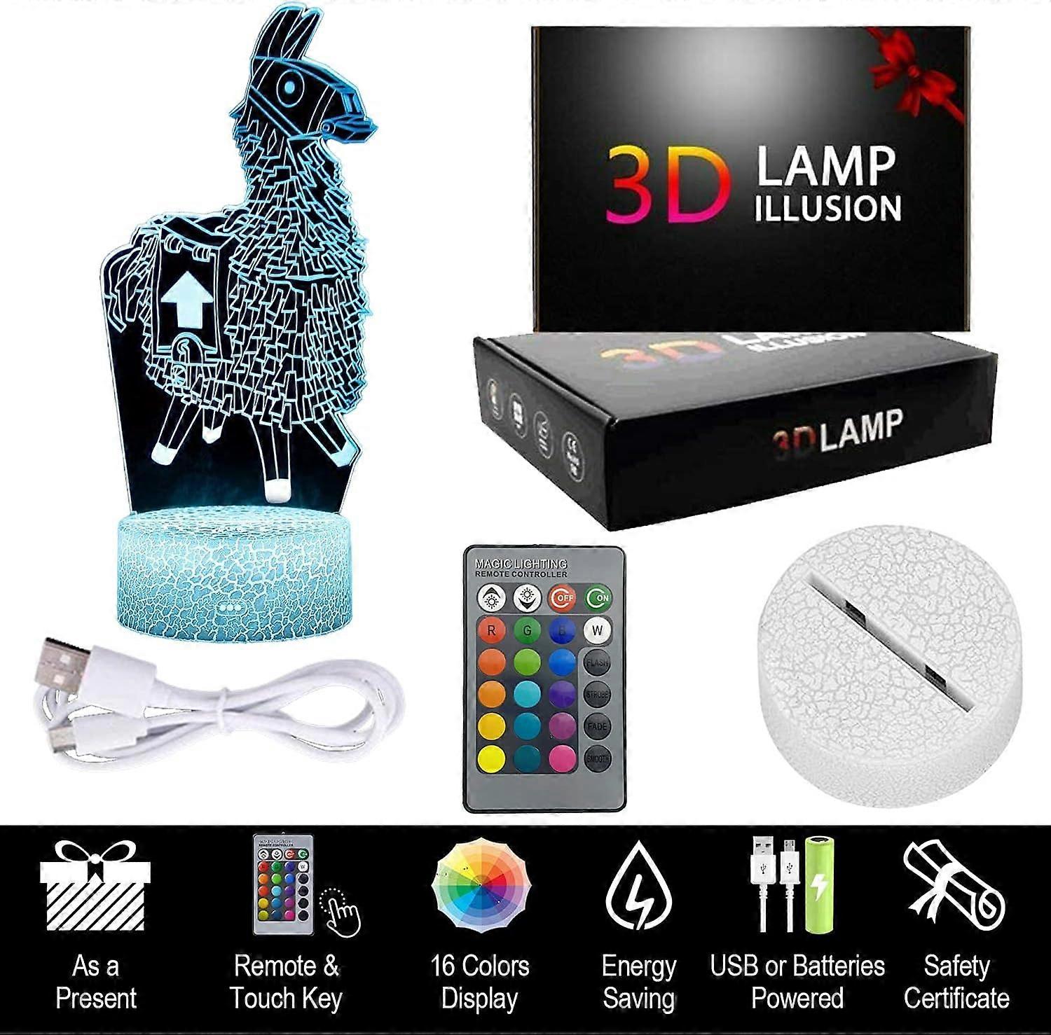 SBSG Llama Night Lights 16 Colors Option 3D Optical Illusion LED Lamps ...
