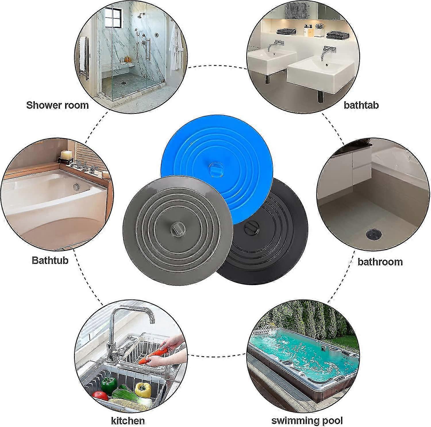 3 Pieces Silicone Sink Stopper, Universal Drain Stoppers, Kitchen Sink ...