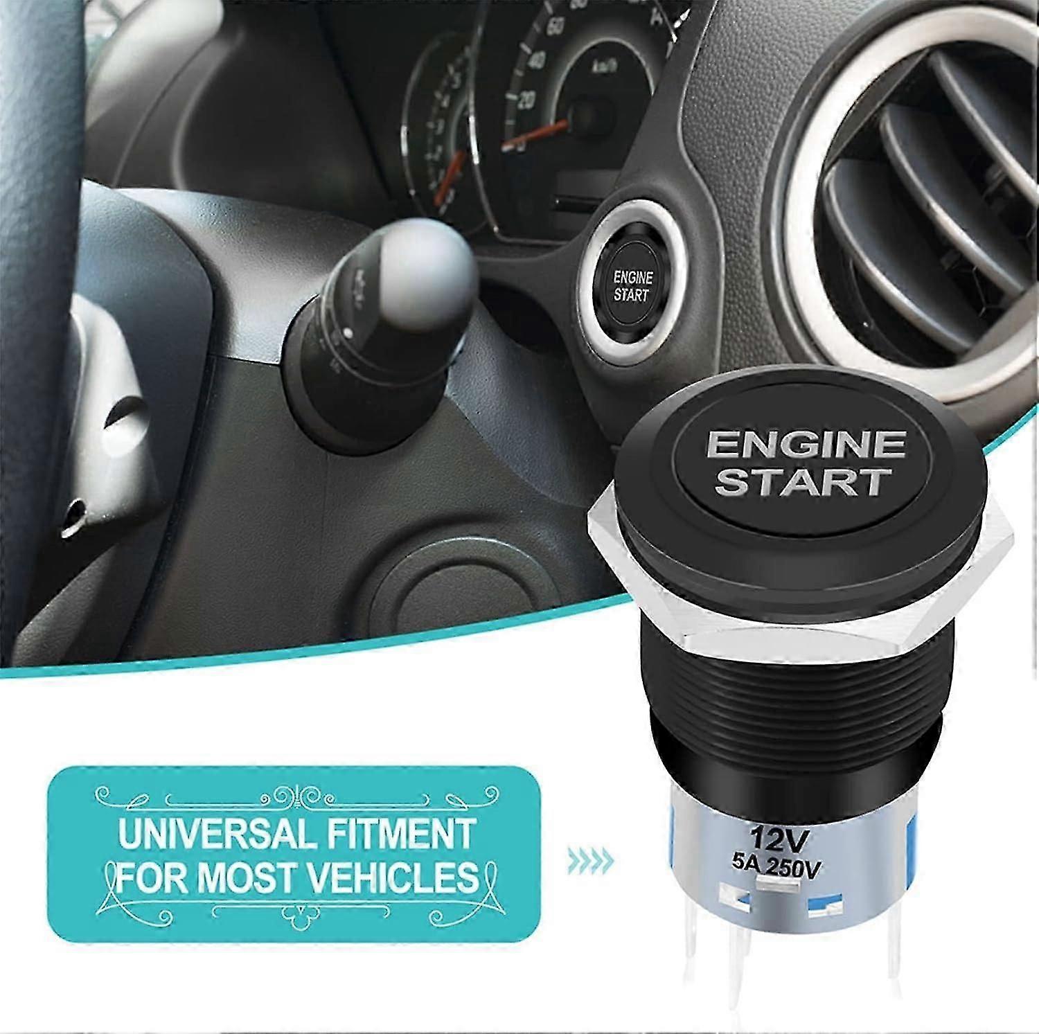 12V Car Start Button, 19mm Ignition Switch Car Ignition Switch Engine Start Push Button ...
