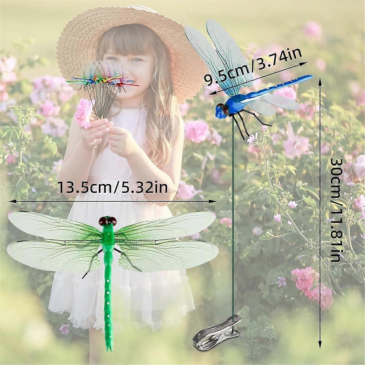 Artificial Dragonfly Pole Clips for Outdoors 3D Dragonfly Decor Gardening, 3D Dragonfly Garden ...