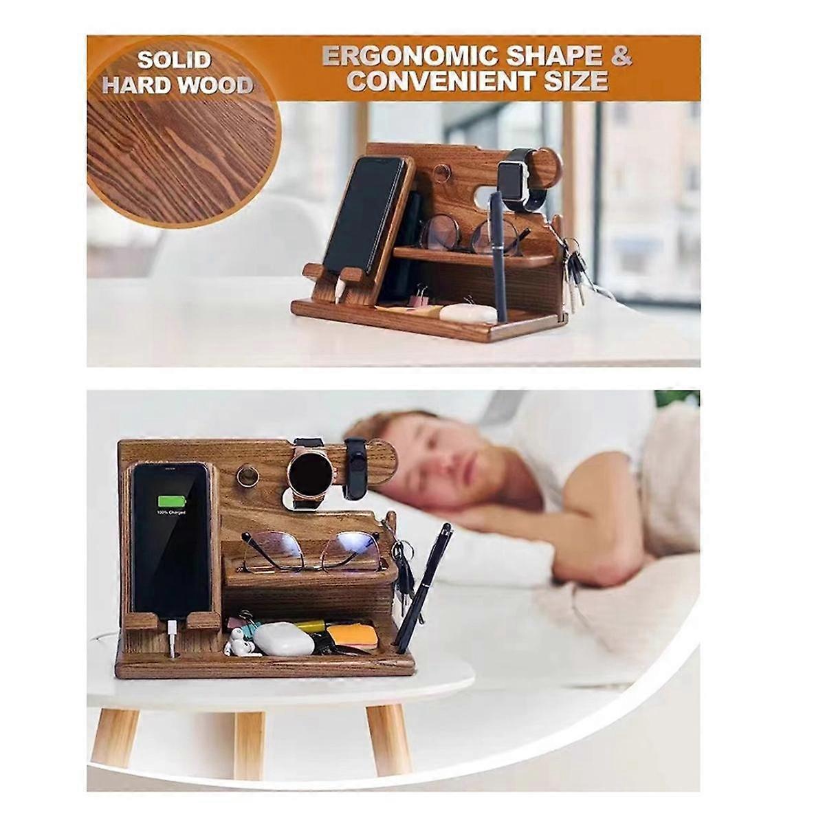 Multifunctional Wood Storage Rack Watches Jewelry Glasses Phone Holder ...