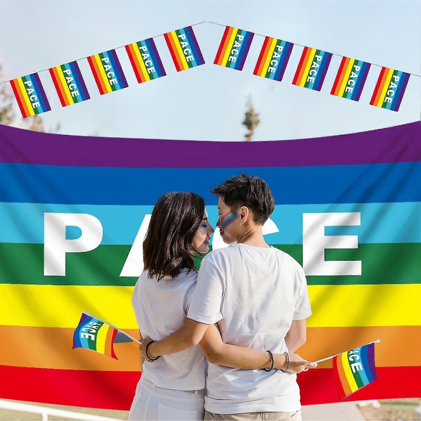 Gay Pride Flag Set Rainbow Lgbtq With Pace Pattern Banner String ...