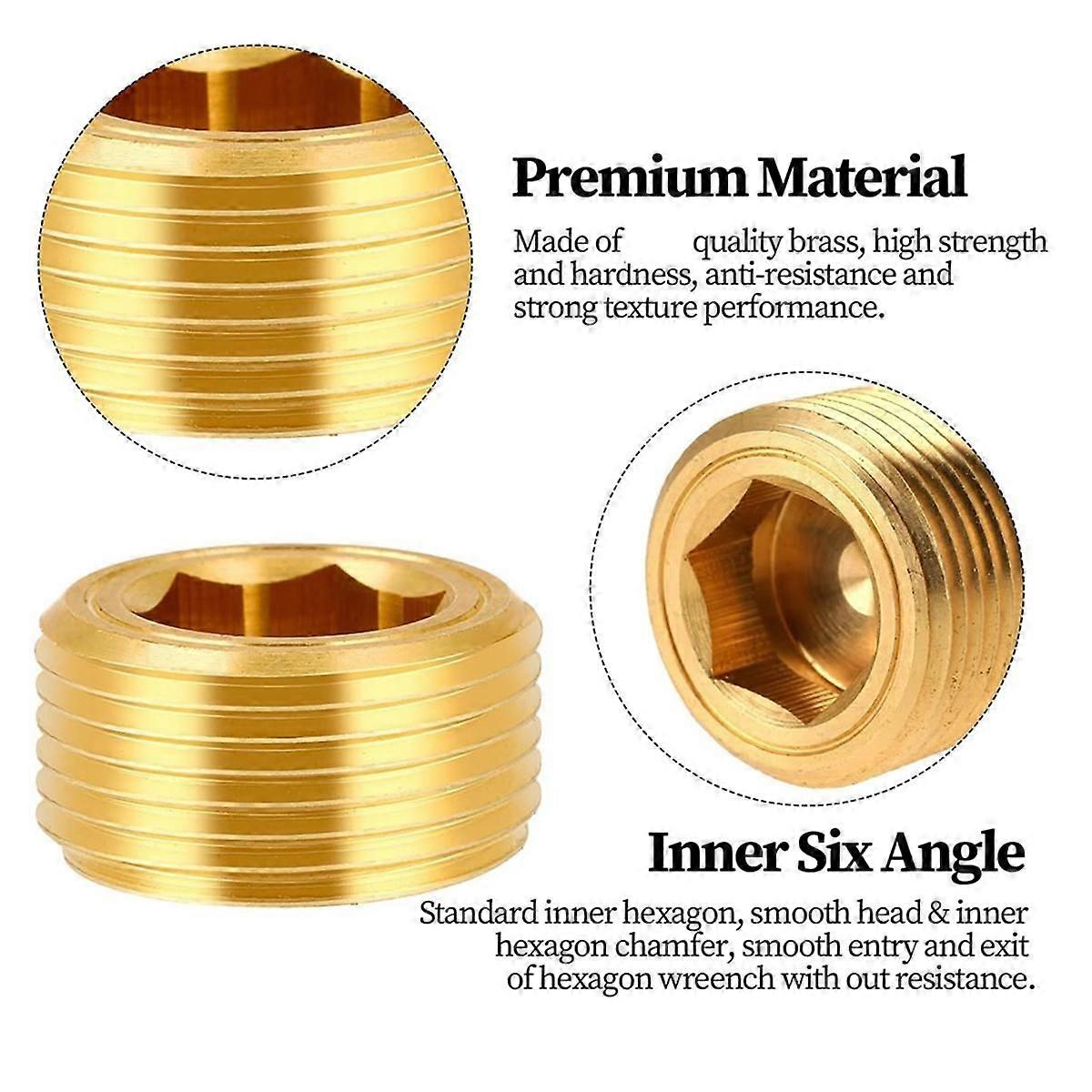 10 Piece Pipe Plug Socket Set Brass Pipe Plug Fittings Male Internal ...
