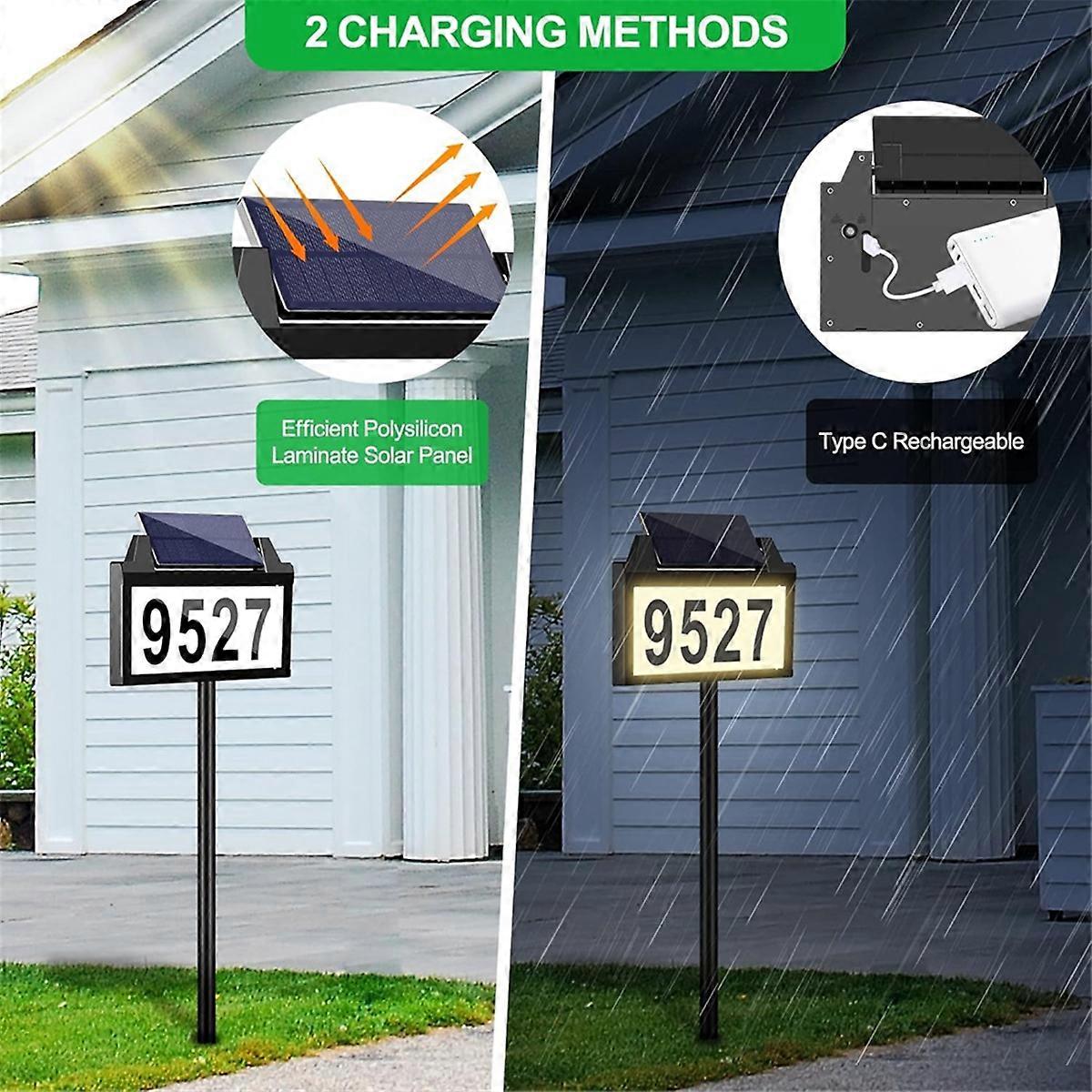 Solar Power Address Sign, House Numbers for Outside Rechargeable LED ...
