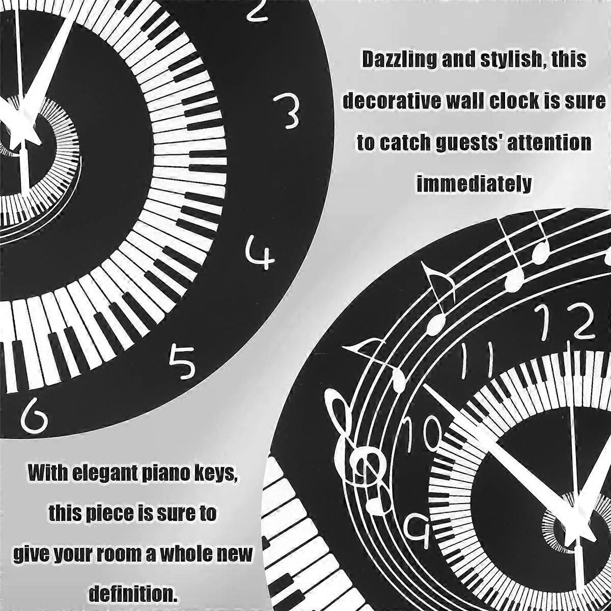 Piano Key Clock Music Notes Without Battery Black + White Acrylic ...