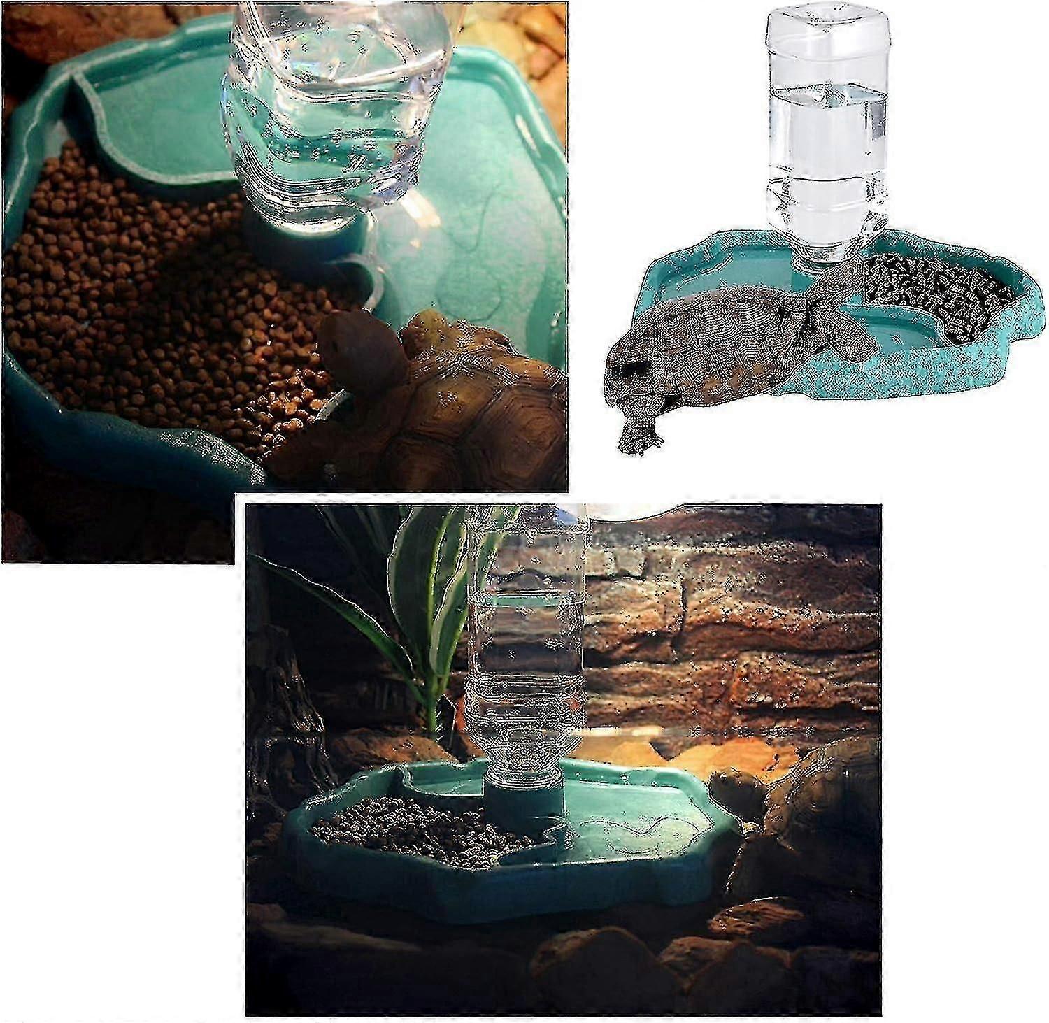 Reptile Food Water Bowl 2 In 1 Feeding Dish Automatic Dispenser Turtle ...