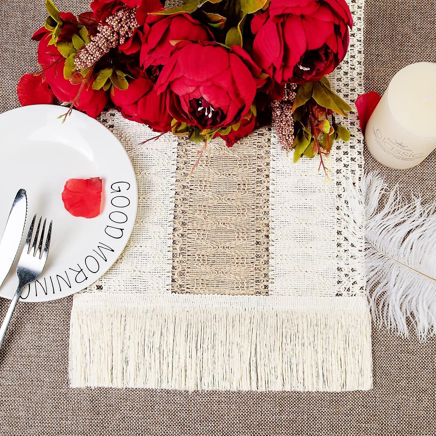 Macrame Table Runner, Farmhouse Natural Burlap Table Runner, Splicing ...