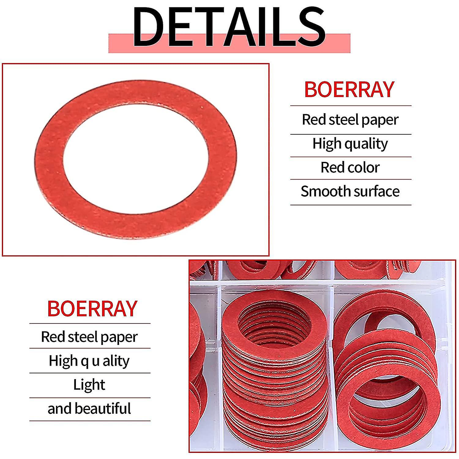 600pcs Fibre Washer Assorted Kit 12 Size Red Steel Paper Fiber Flat ...