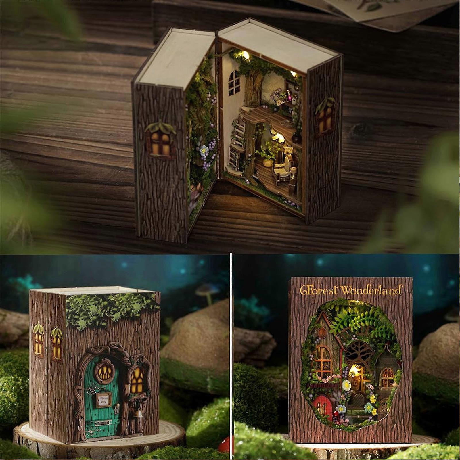 3D Wooden Book Nook Kit DIY Miniature House Book Nook Model LED ...