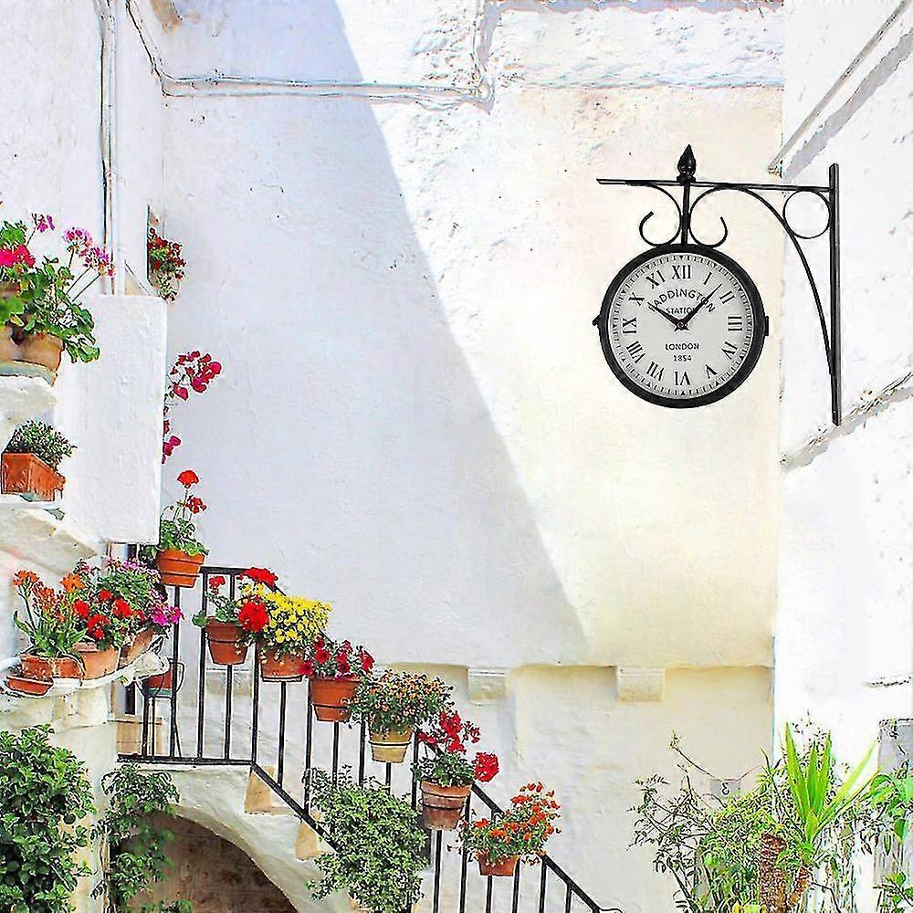 Outdoor Garden Clock Vintage Wrought Iron Double Sided Wall Clock ...